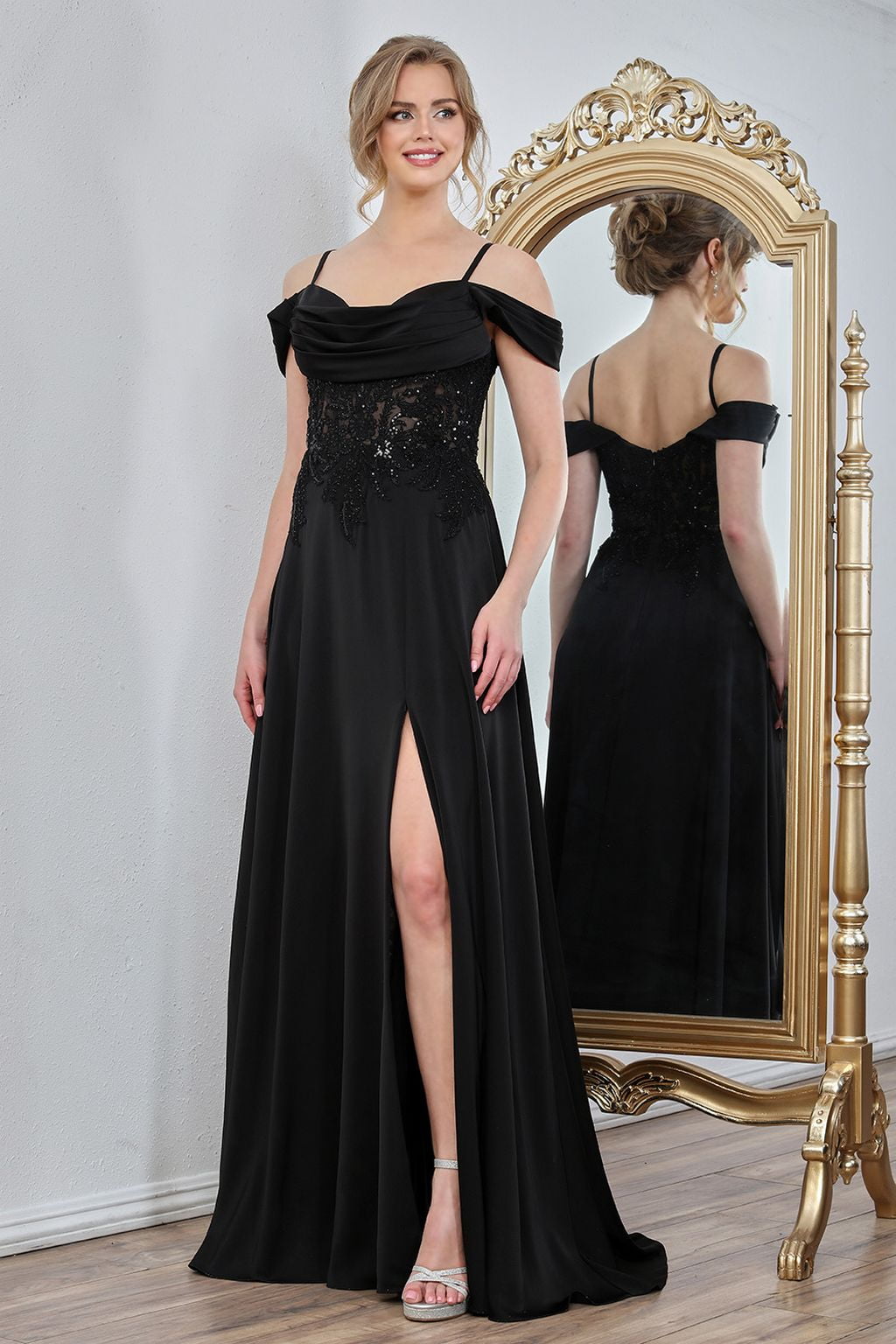 Women's Adora Design 3251 Off Shoulder Pleated Lace Corset Gown ...