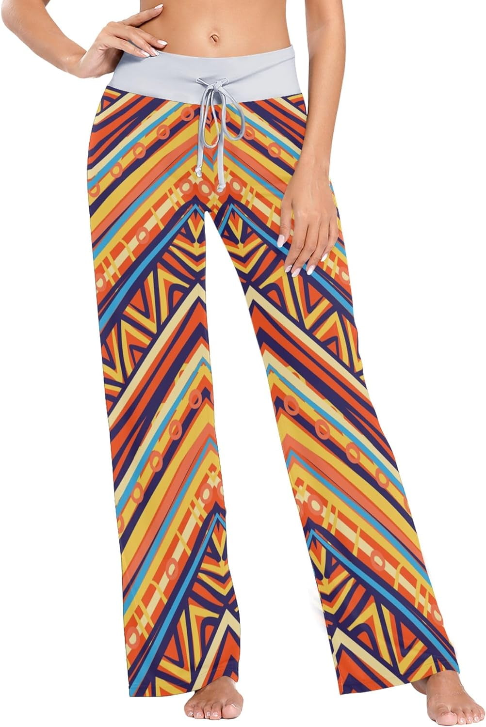Women's African Ethnic Zigzag Retro Colors Pajama Pants, Casual Pajama ...