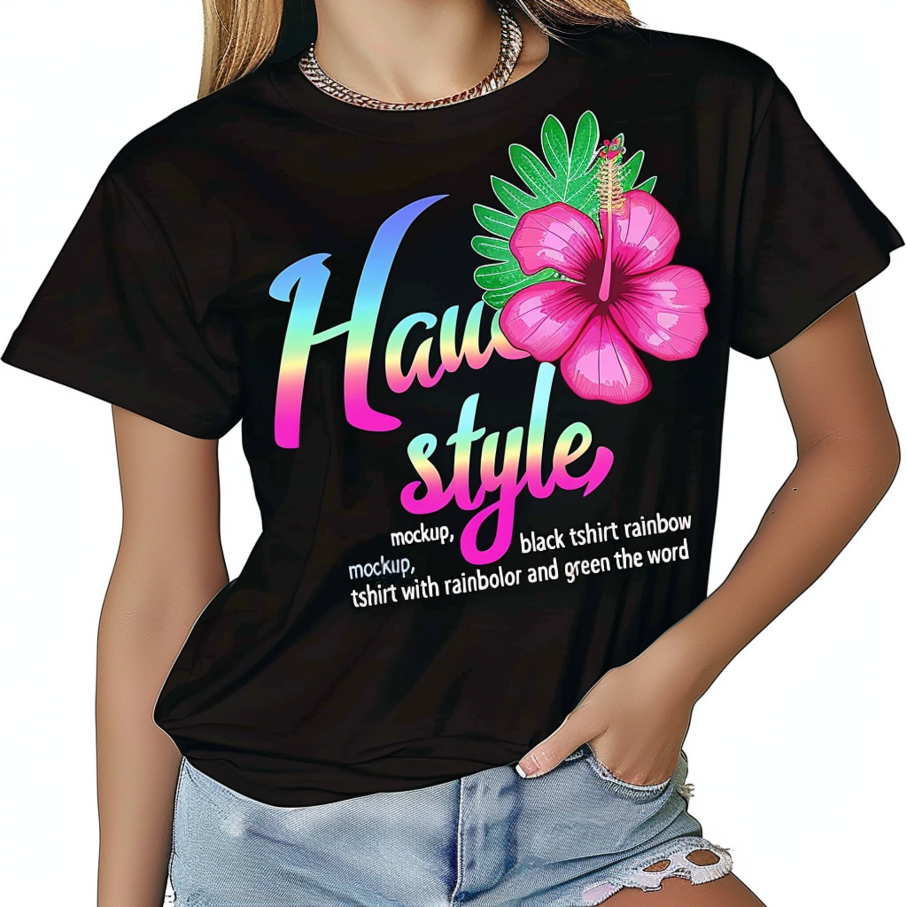 Womens Aloha Hawaiian Pink Hibiscus Flower Tshirt Tropical Vibes Retro