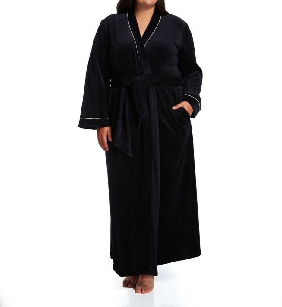 Women's Amanda Rich 207-37X Plus Velour Wrap Robe (Black XL) - Walmart.com