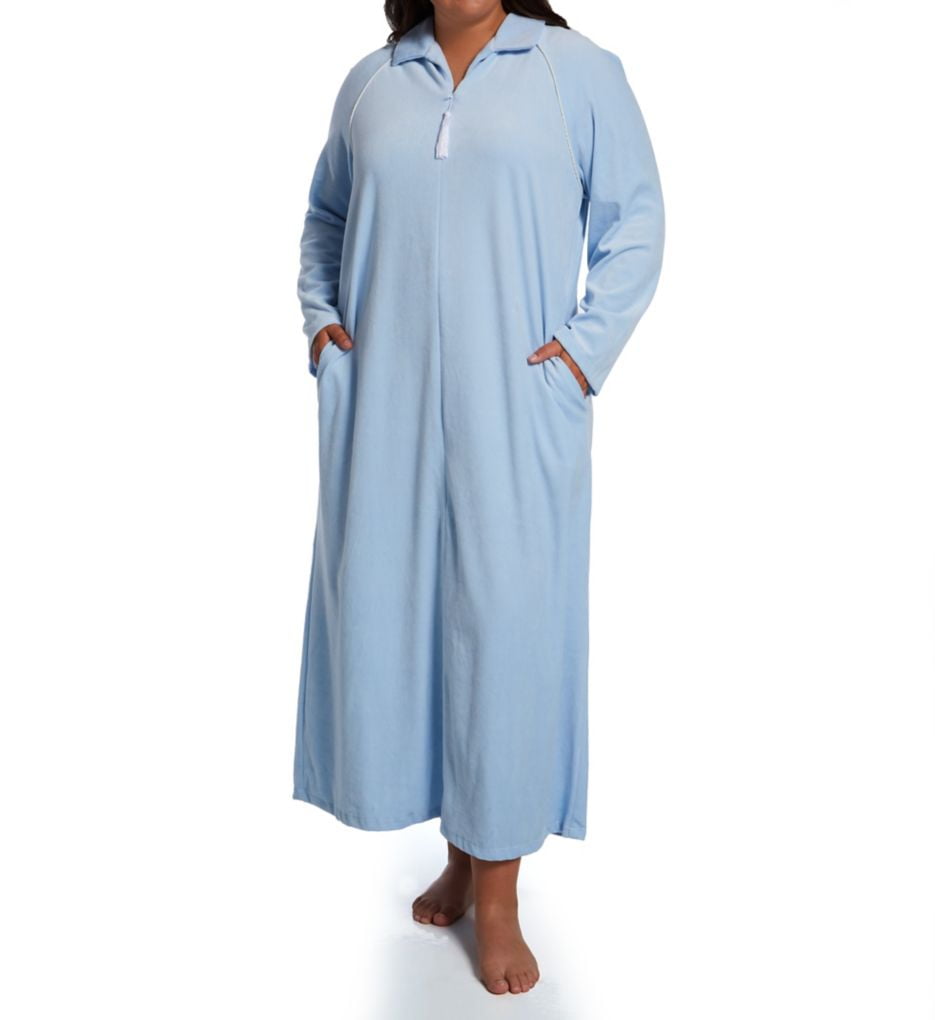Women's Amanda Rich 607-37X Plus Velour Zip Front Robe (Light Blue XL ...