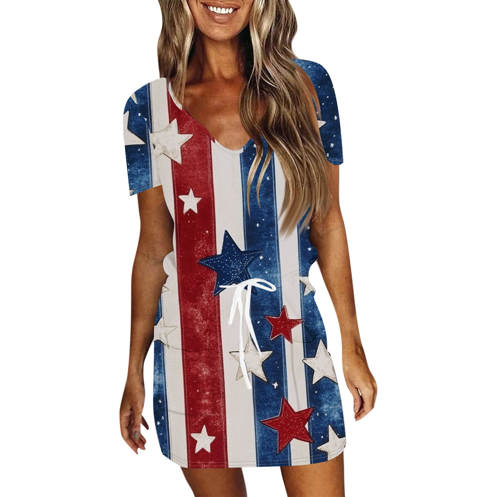 Mlqidk Women's American Flag Dress Patriotic Summer Dresses with ...