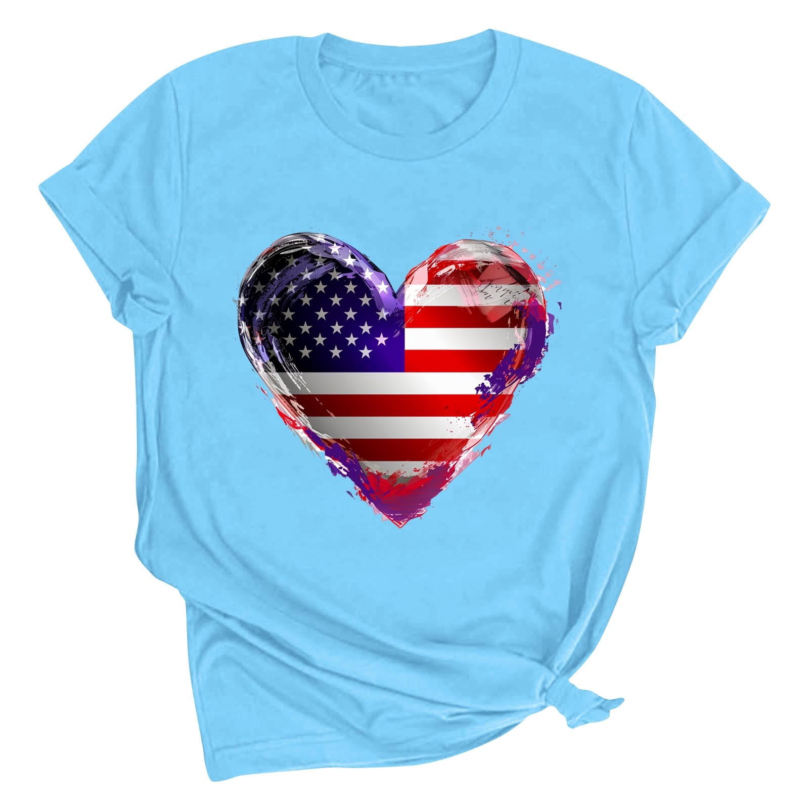 Women's American Flag Print Shirts Summer Casual Short Sleeve Heart ...