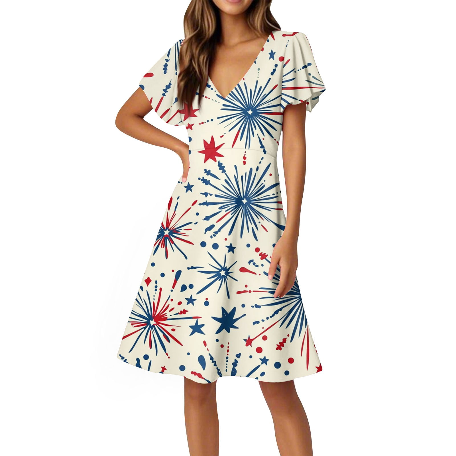 Women's American Flag Sundress Patriotic Midi Dress V Neck Casual 4th ...