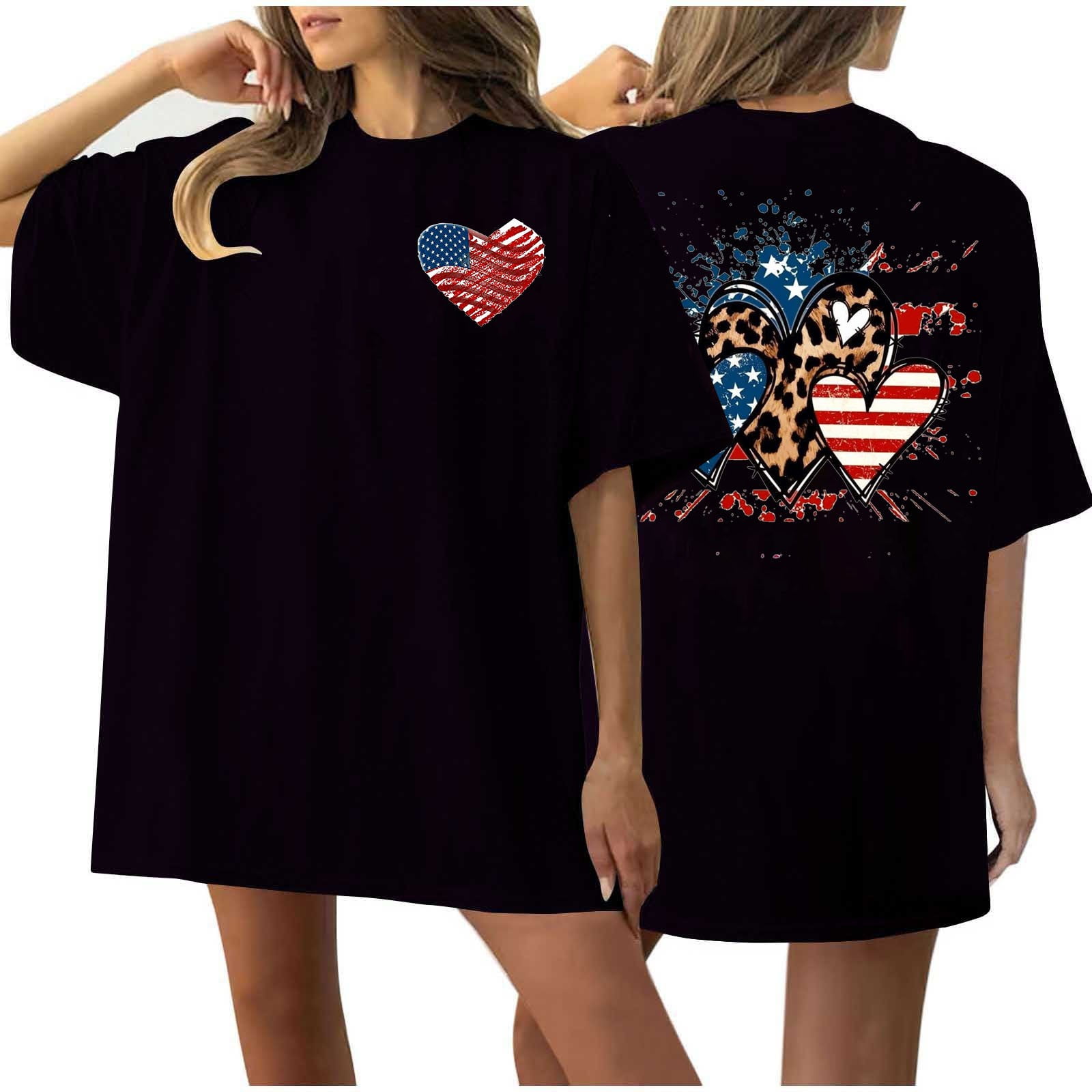 Womens American Flag Tops Short Sleeve Oversized Patriotic T Shirts