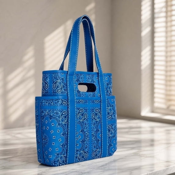 Women's Americana Cut Out Tote Bag, Red Bandana Print Shoulder Tote Bag ...