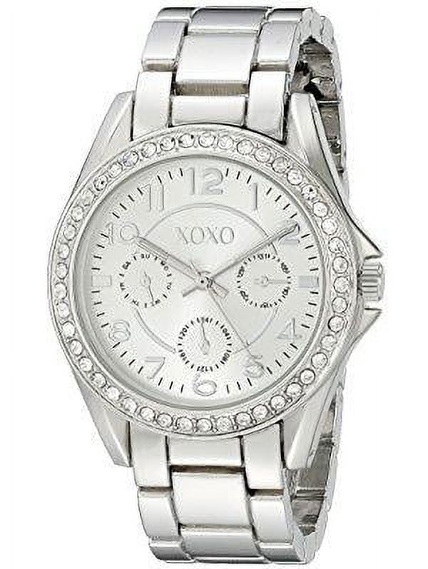 Women's Analog Watch with Silver-Tone Case, Crystal-Inset Bezel, Silver ...