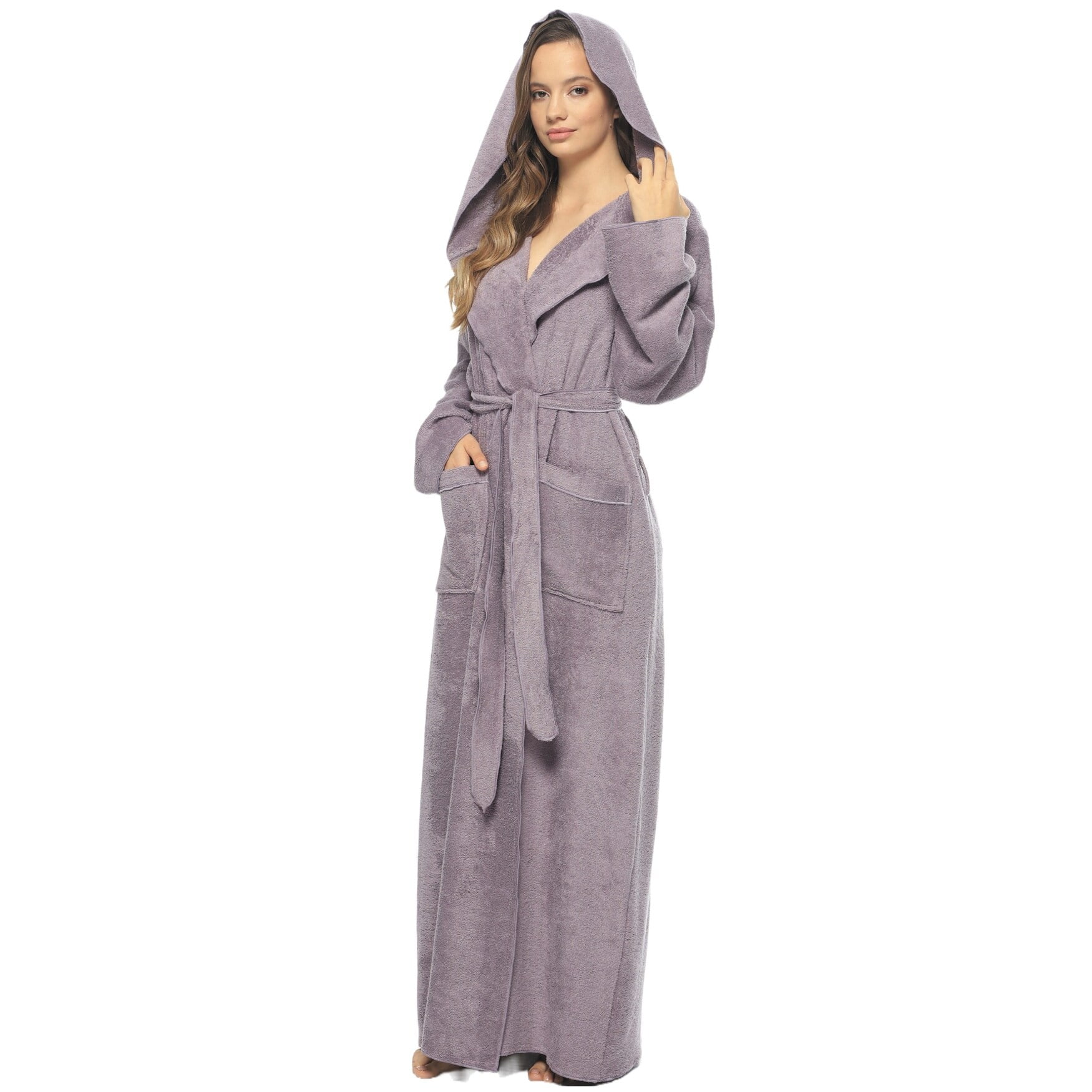 Women's Angel Stlyle Robe Ankle Long Hooded Turkish Cotton Bathrobe ...