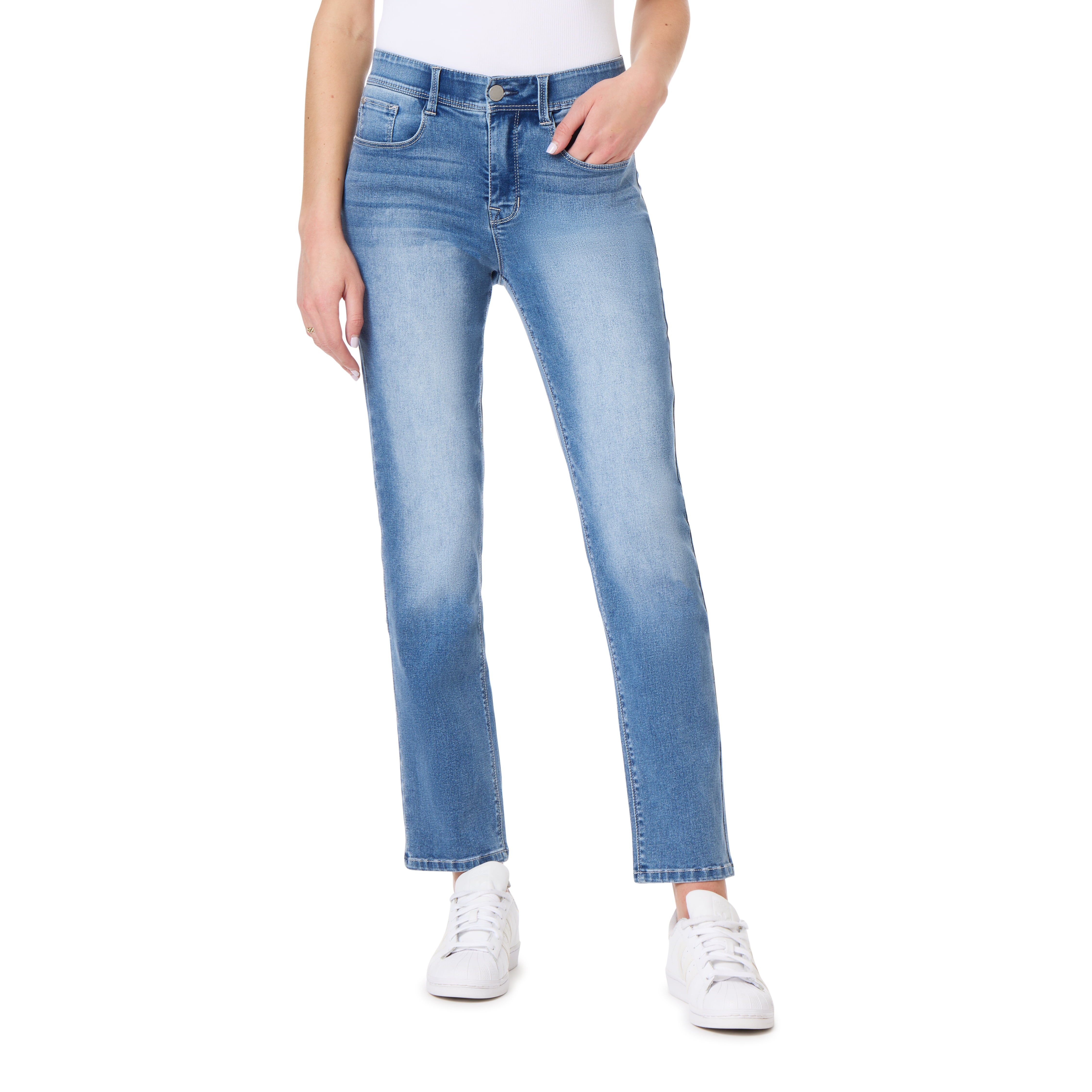 Angels Forever Young Women's 360 Sculpt Mid-Rise Straight Ankle Jeans ...
