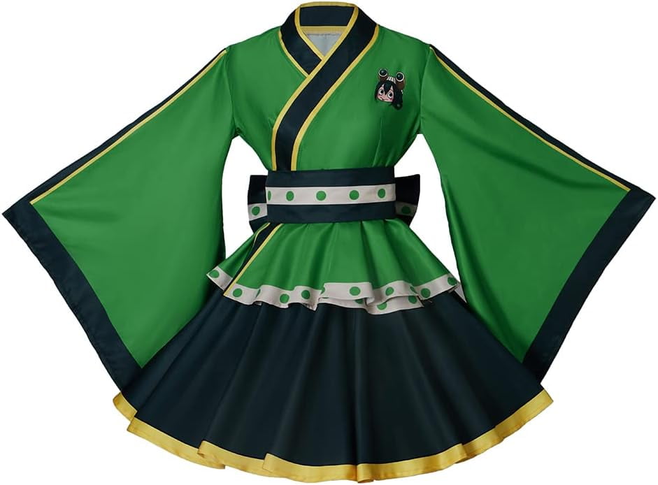 Women's Anime MHA Asui Tsuyu Kimono Green Froppy Kimono Dress Battle ...
