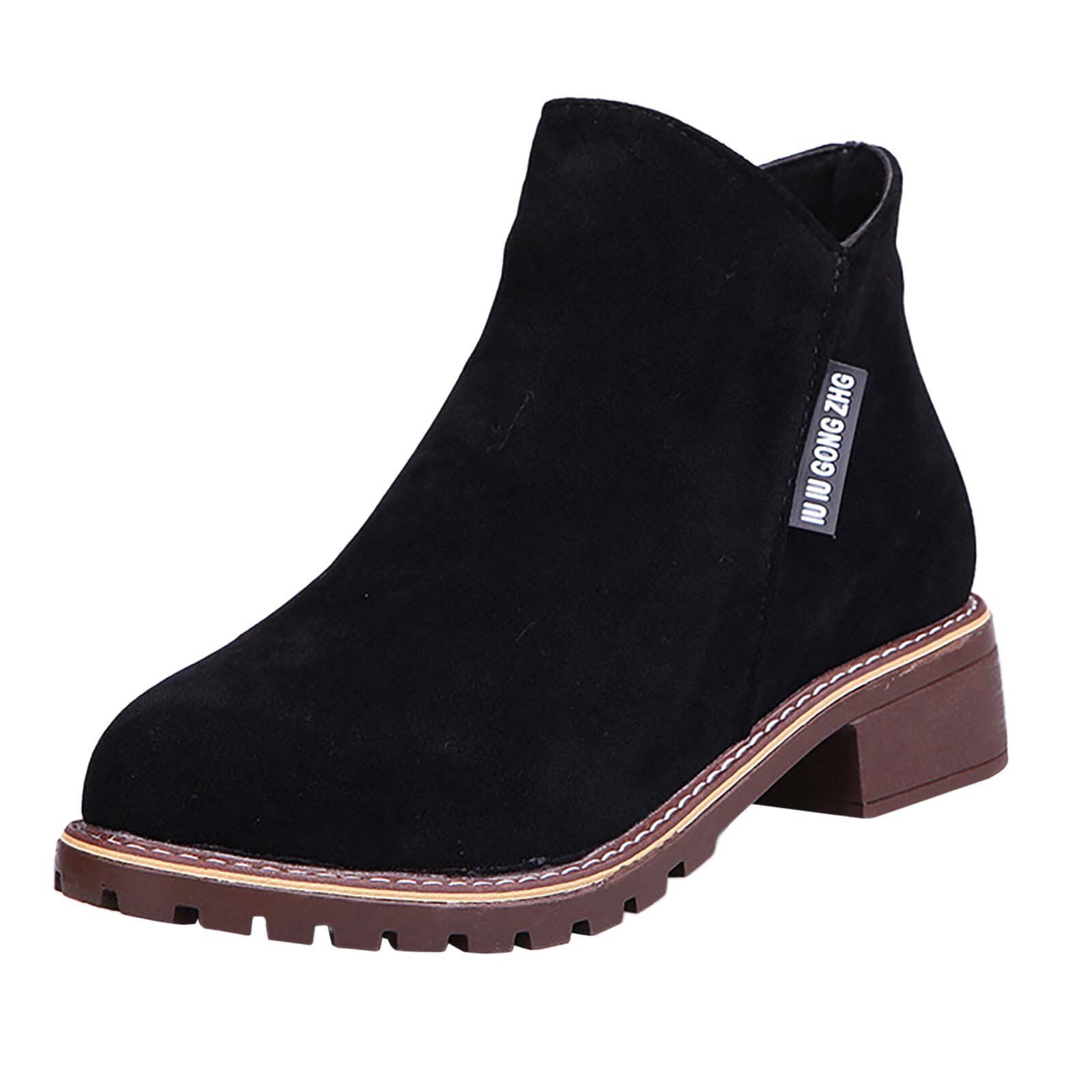 Xiaoxatg Women's Ankle Boots Suede Short Boots Heel Side Zipper Casual ...