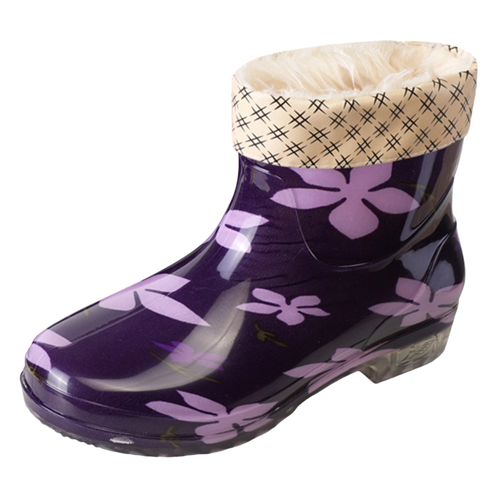 Women's Ankle Rain Boots Short Tube Floral Fashion Rubber Shoes Warm ...