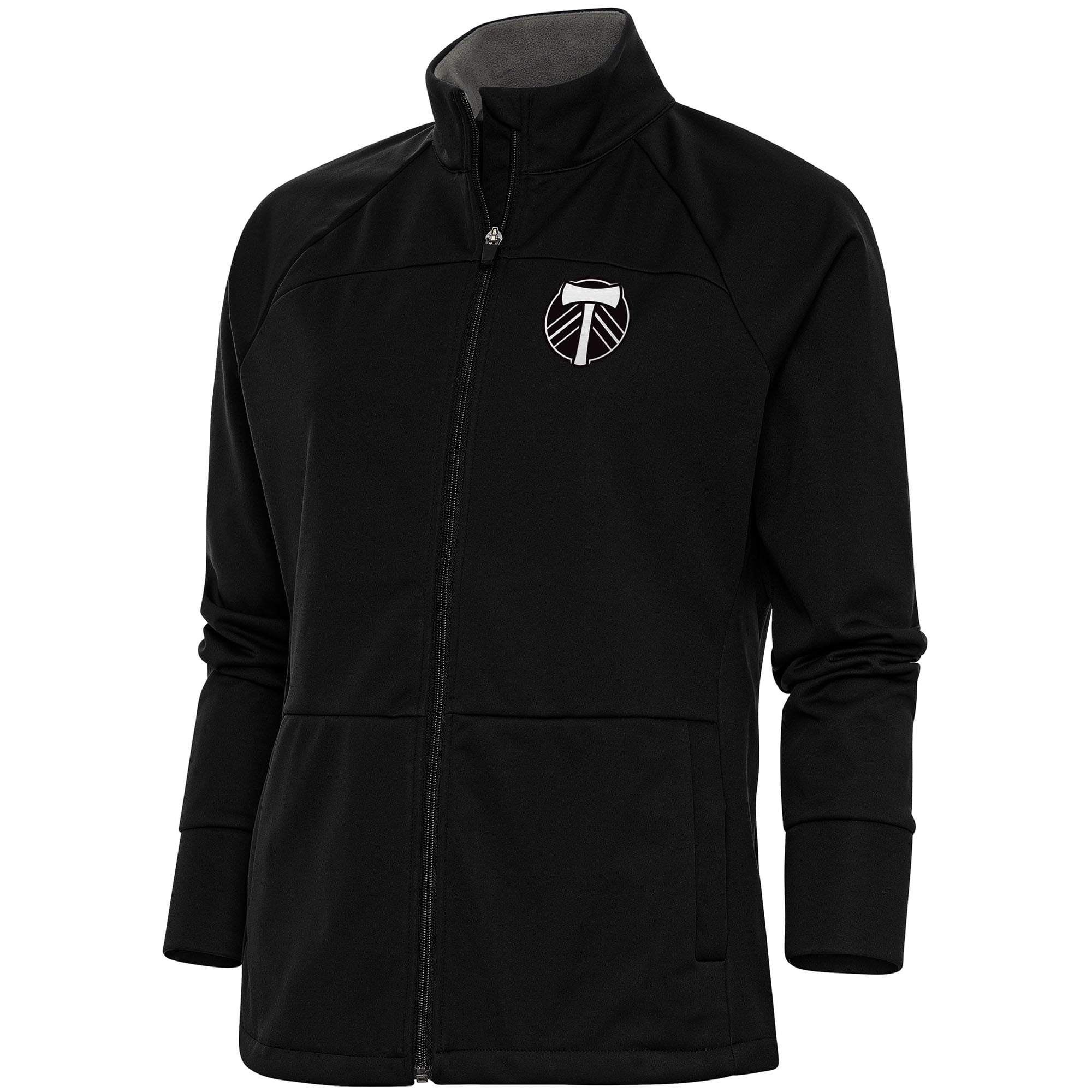 Women's Antigua Black Portland Timbers Brushed Metallic Links Full-Zip ...