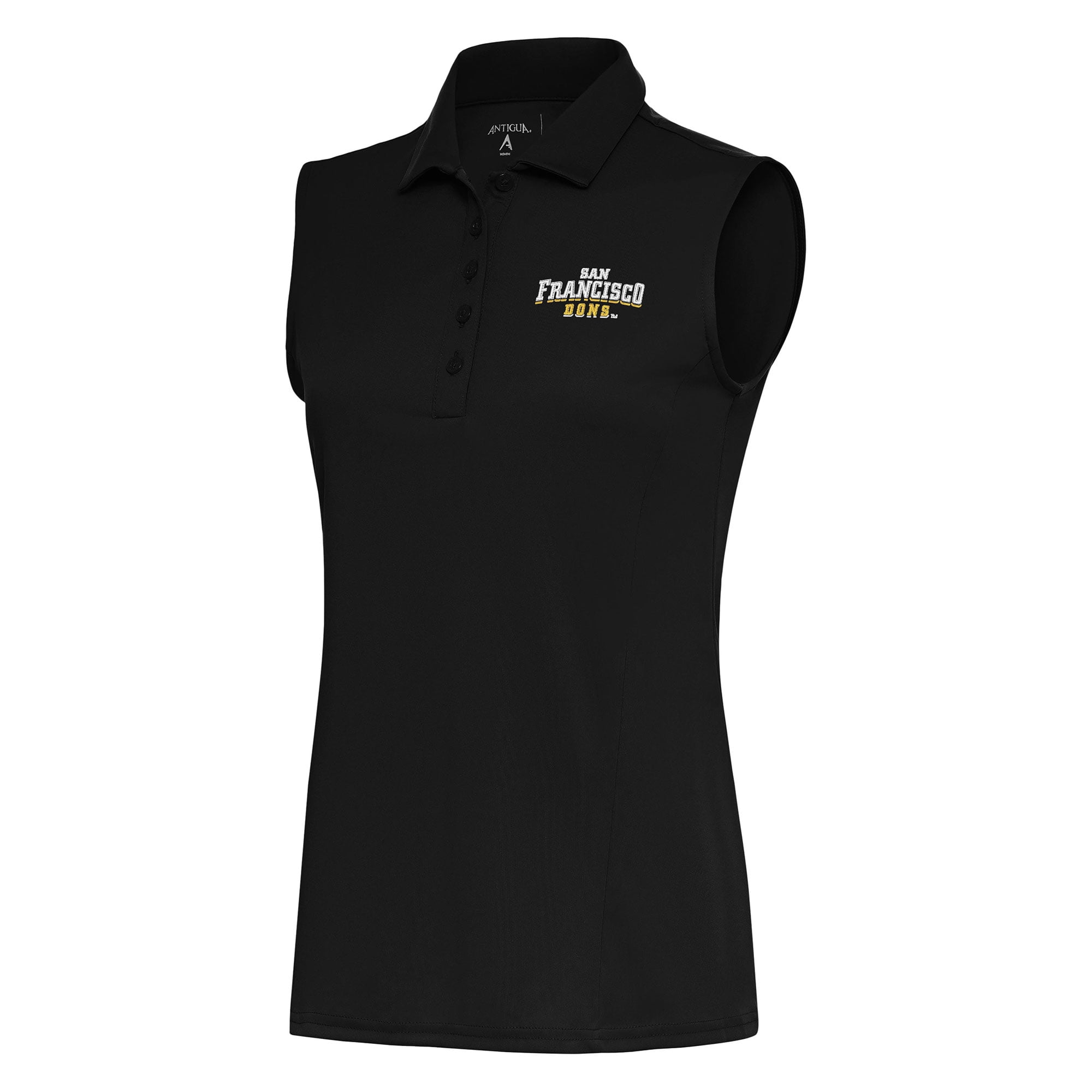 Women's Antigua Black San Francisco Dons Tribute Sleeveless Polo ...