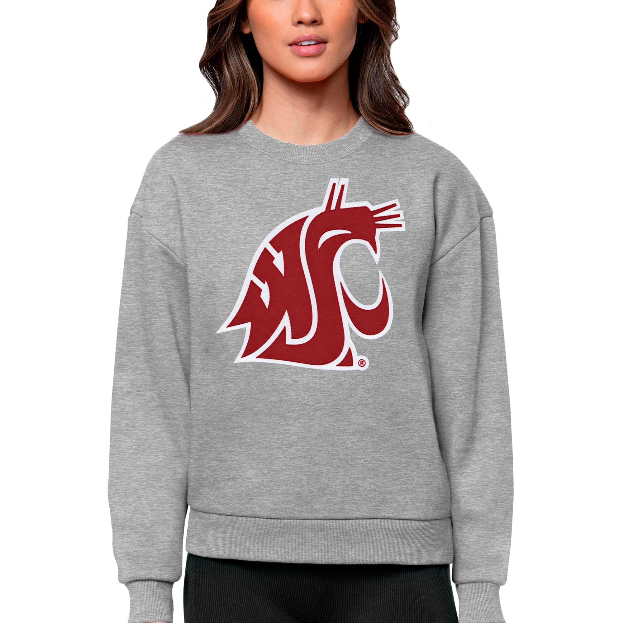 Women's Antigua Heather Gray Washington State Cougars Victory Crewneck ...