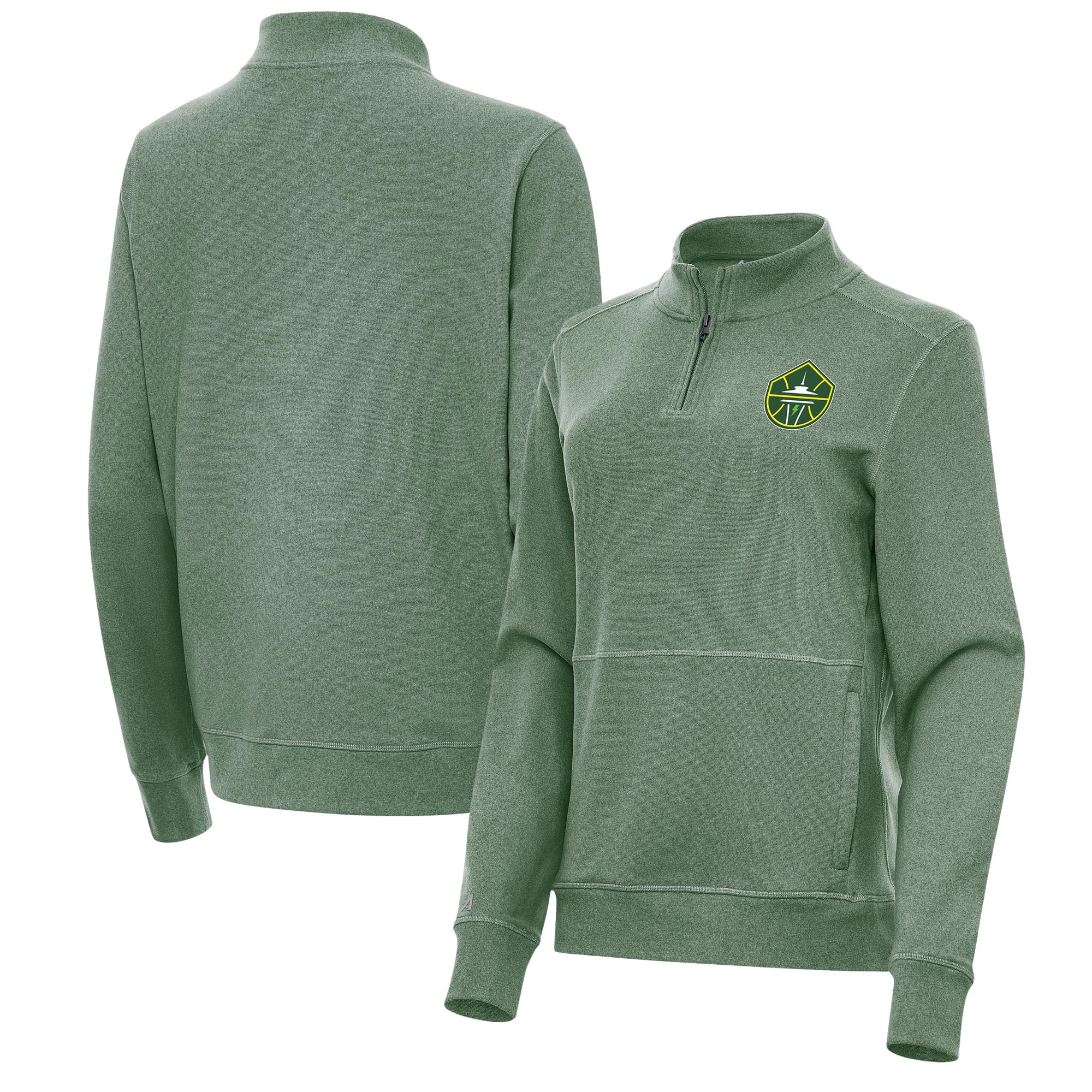 Women's Antigua Heather Green Seattle Storm Crush Quarter-Zip Fleece ...