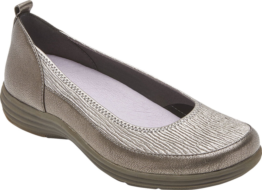 Women's Aravon Quinn Flat Pewter Metallic Full Grain Leather 8 B ...
