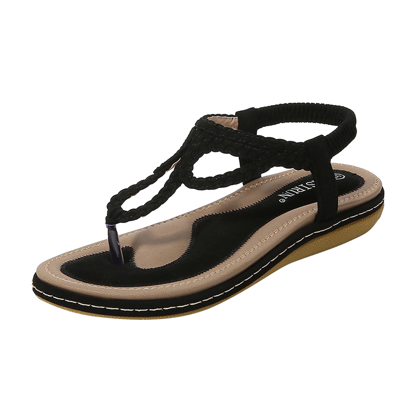 Women's Arch Support Sandals Platform Shoes Elastic Ankle T-Strap with ...