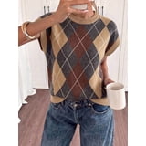 Women's Argyle Knit Top Short Sleeve Crew Neck Sweater Vest - Walmart.com