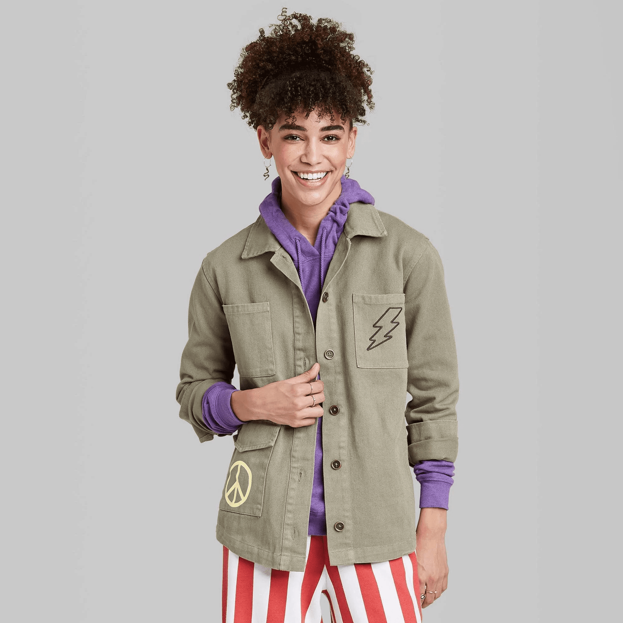 Women's Ascot + Hart Utility Graphic Shirt Jacket - Olive Green, Large ...