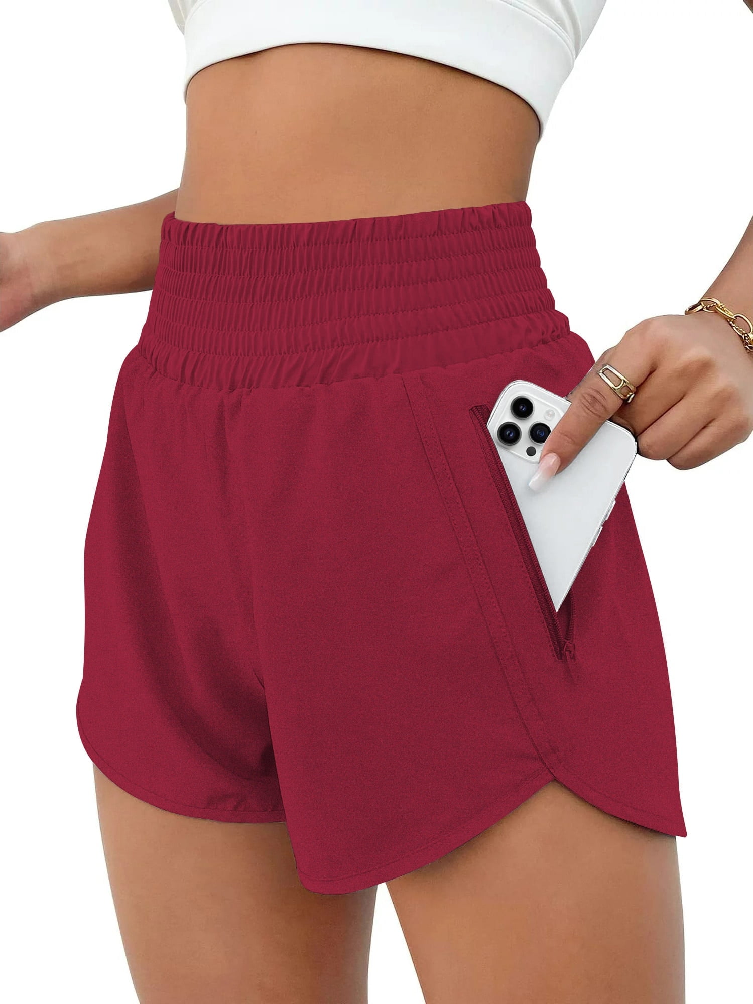 Womens Athletic Shorts High Waisted Running Shorts Pocket Sporty Short