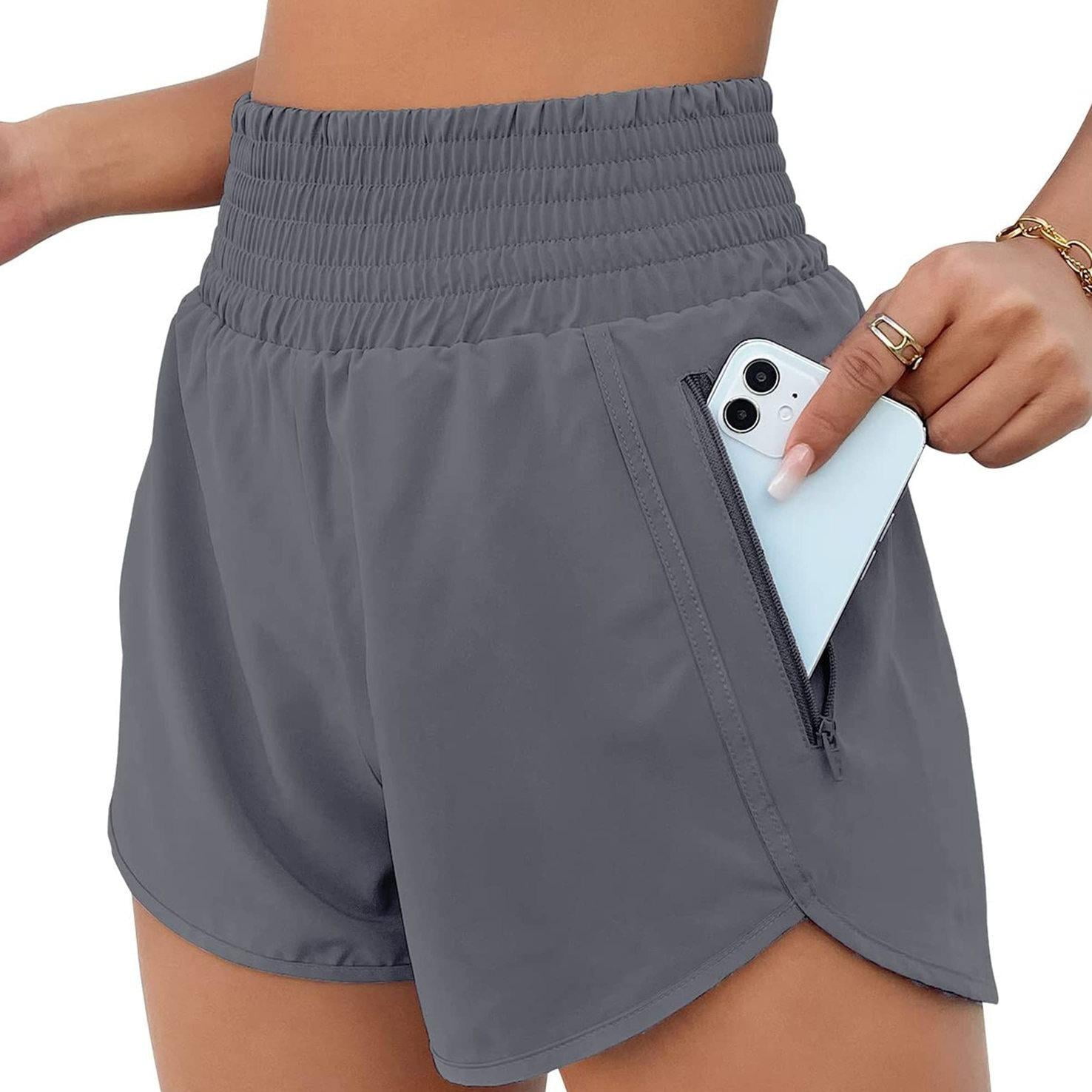 Womens Athletic Shorts High Waisted Running Shorts Pocket Sporty Short
