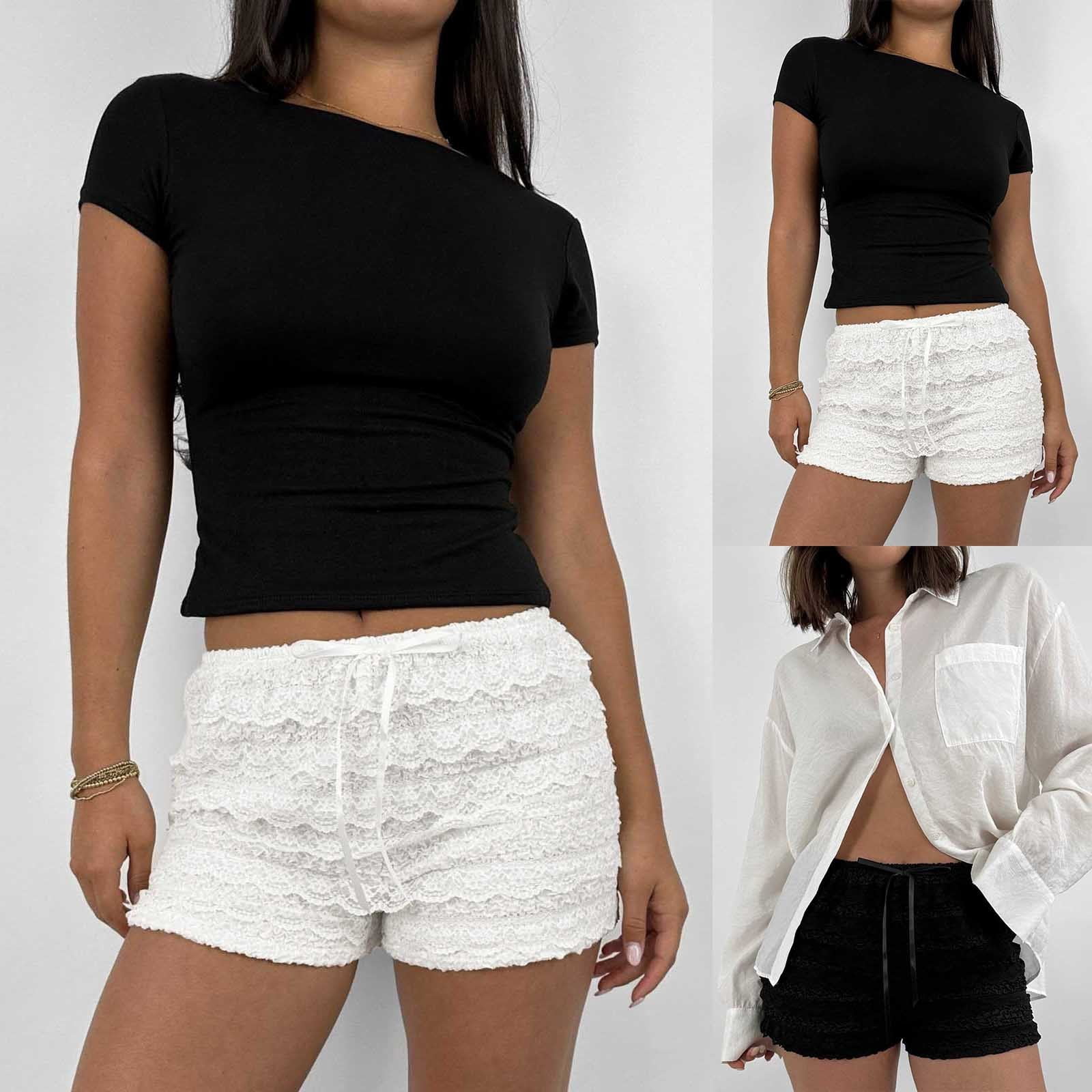 Women's Athletic Shorts Lace Mini Skort Low Rise Asymmetrical Ruffle ...