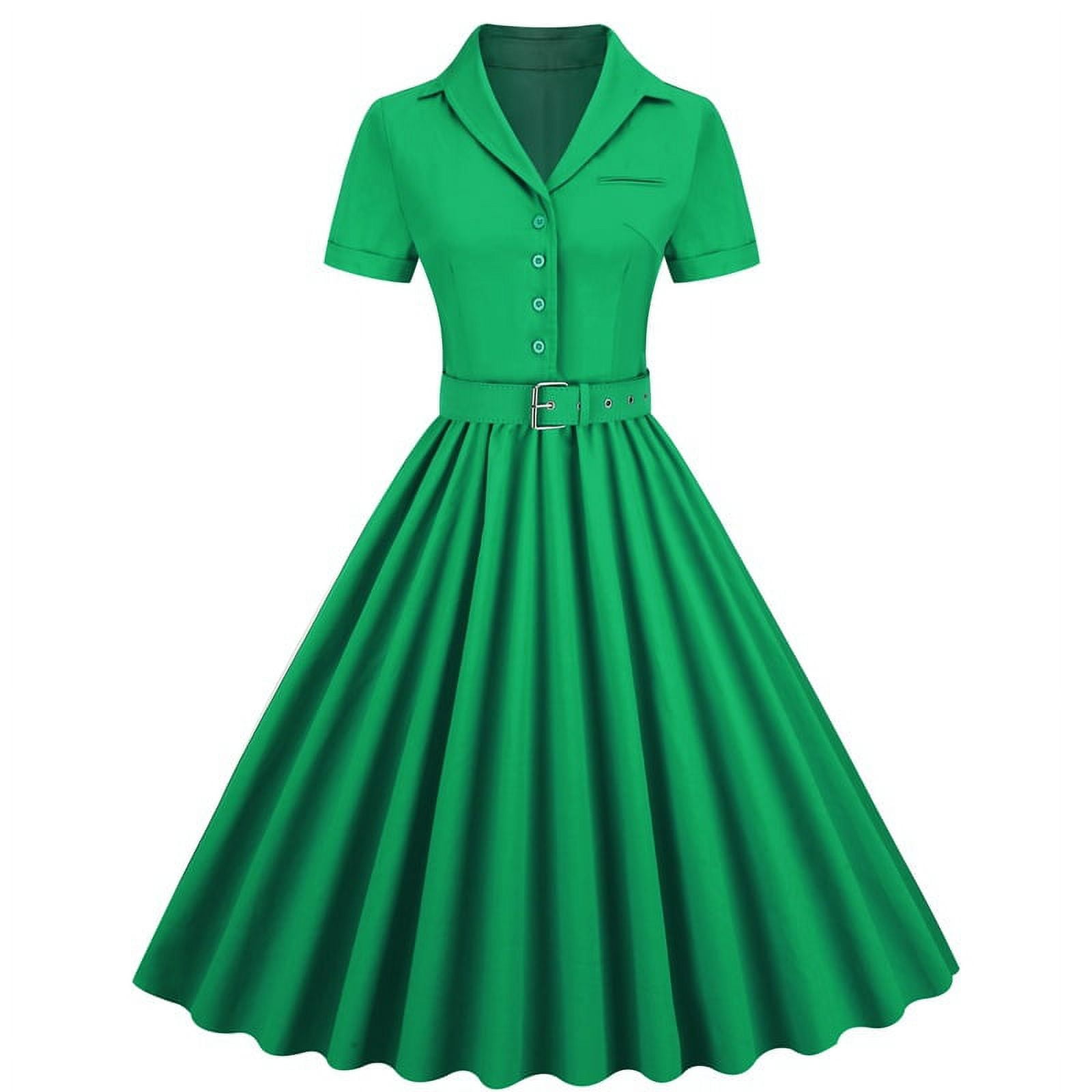 Women's Audrey Hepburn Retro Vintage Tea Party Prom Dress Short Sleeve ...
