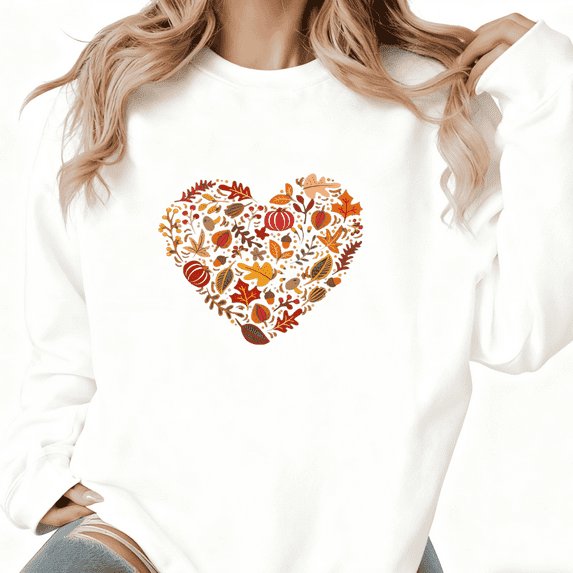 Women's Autumn Heart Printed Cotton Sweatshirt Round-neck Long-sleeved ...