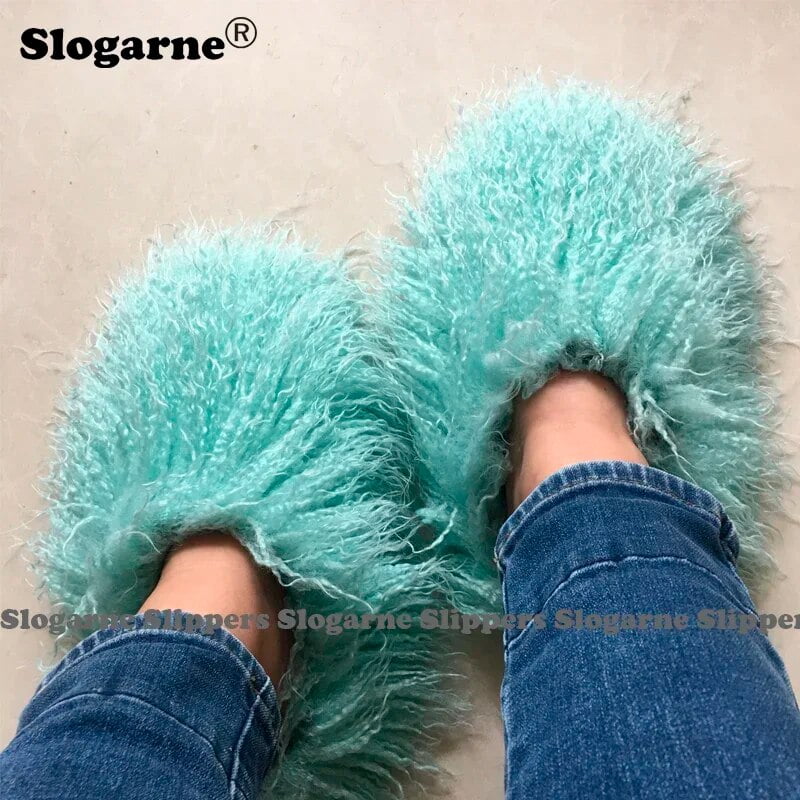 Women's Autumn Winter Fur Slippers Plus Size Woman Luxury Furry Faux ...