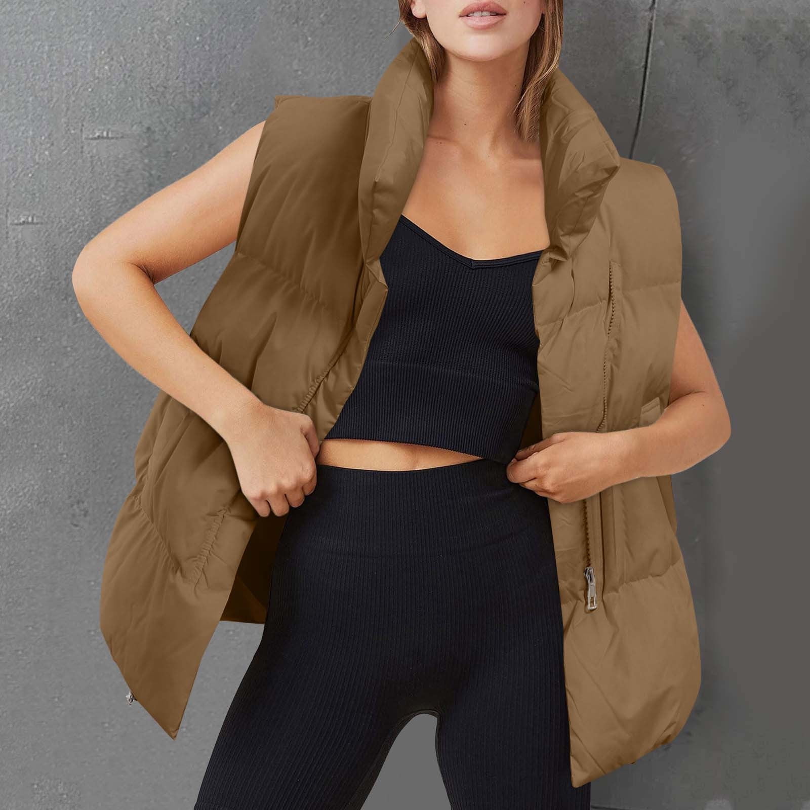 Women's Autumn Winter Solid Color Vest With Stand Up Collar Loose ...