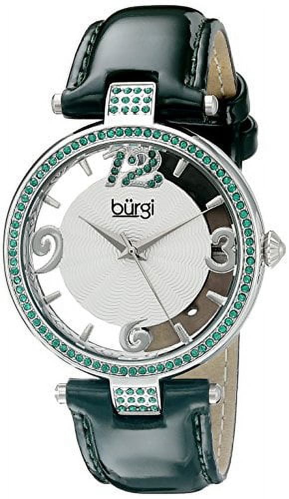 Women's BUR150GN Silver Quartz Watch with Swarovski Crystal Accents and ...