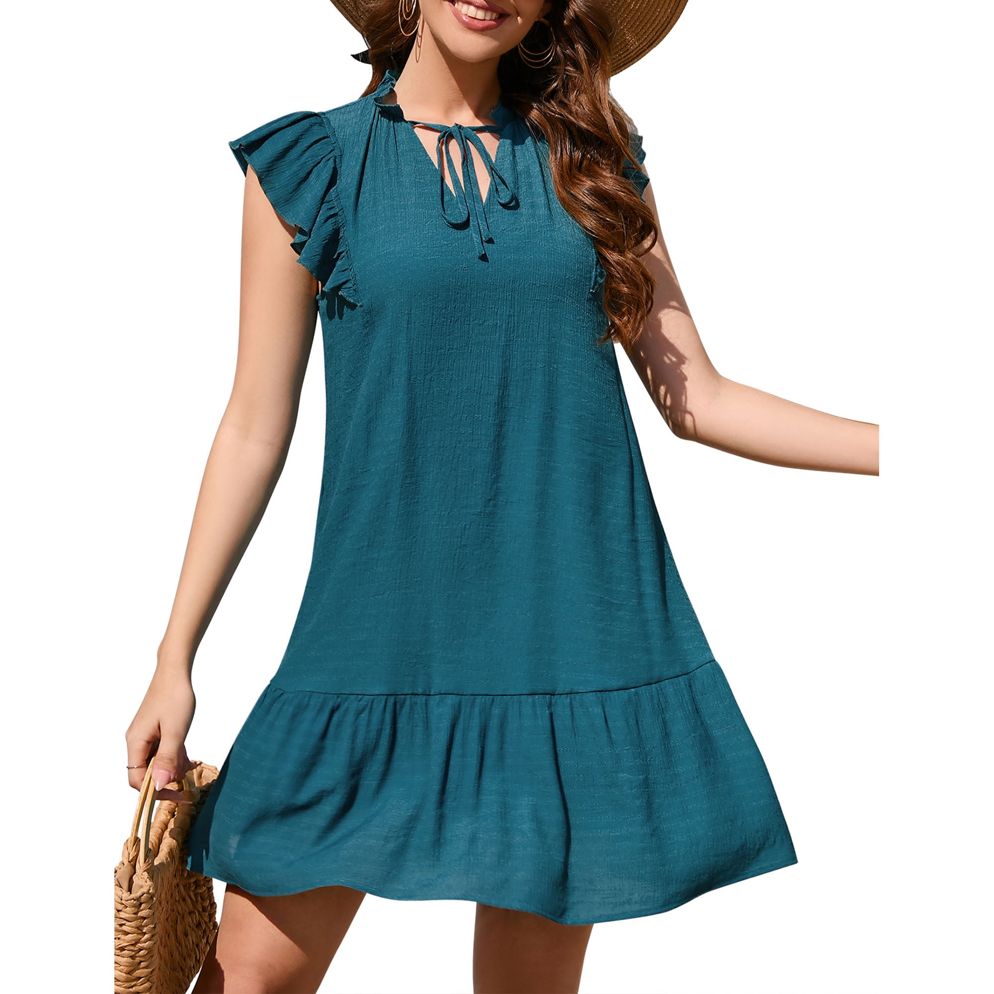 Women's Babydoll Mini Dress Summer V Neck Flutter Sleeve Boho Floral ...