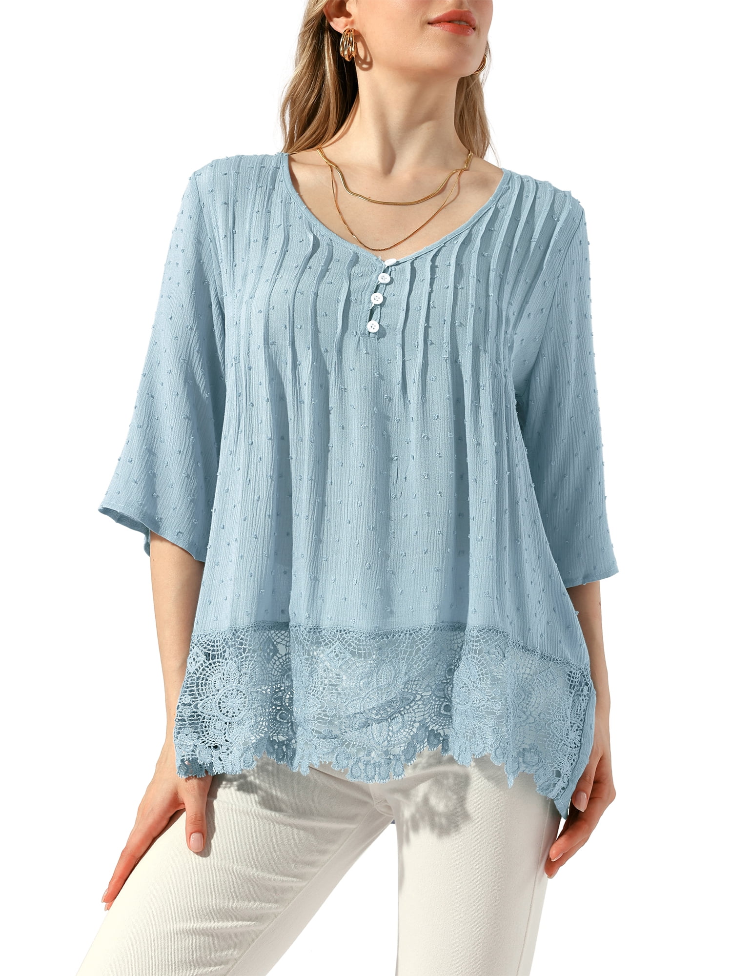 Women's Babydoll Peplum Top Half Sleeve V Neck Shirts Flower Pleats ...