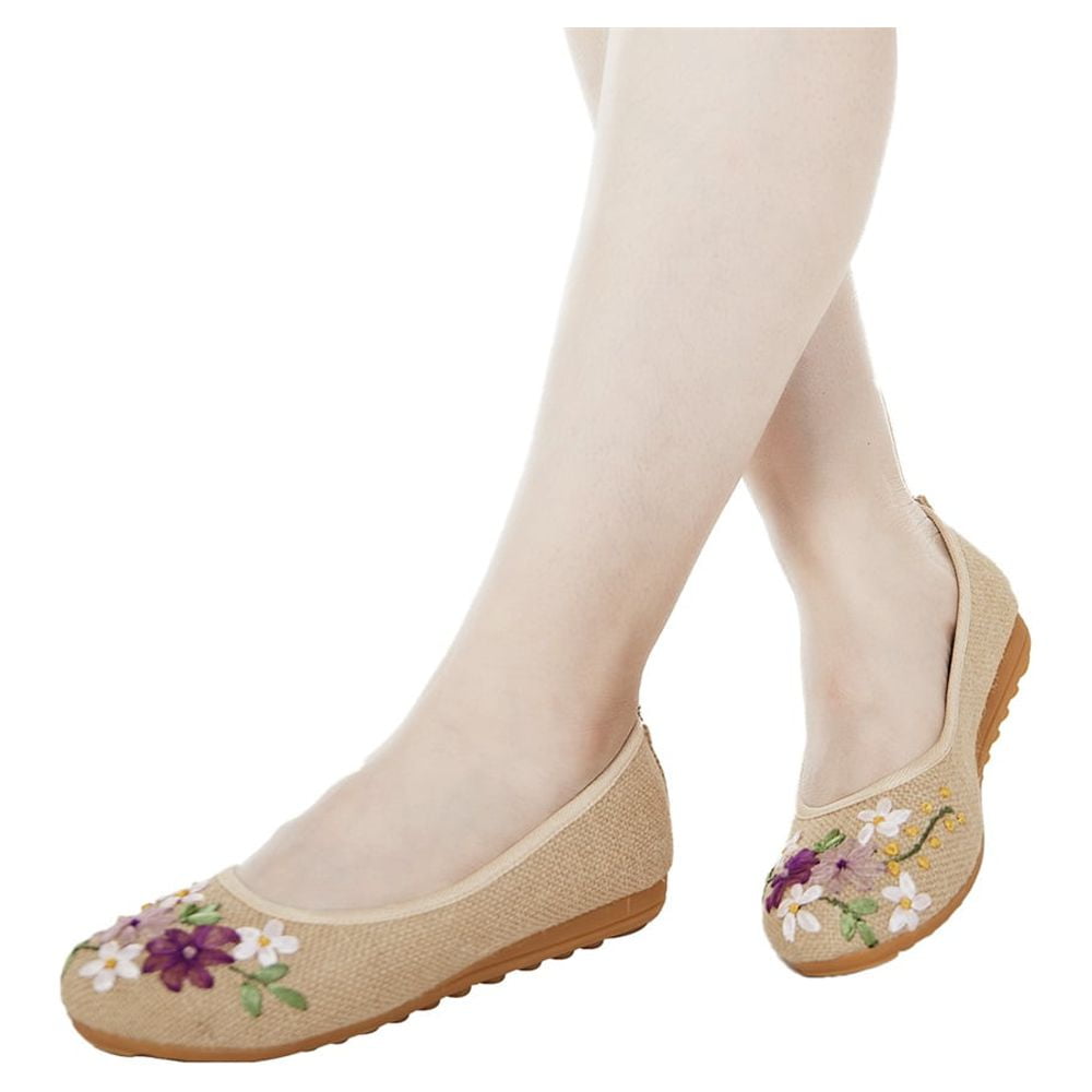 Women's Ballet Flat Basic Round Flat Shoes Toe Print Slip-On Shoes ...