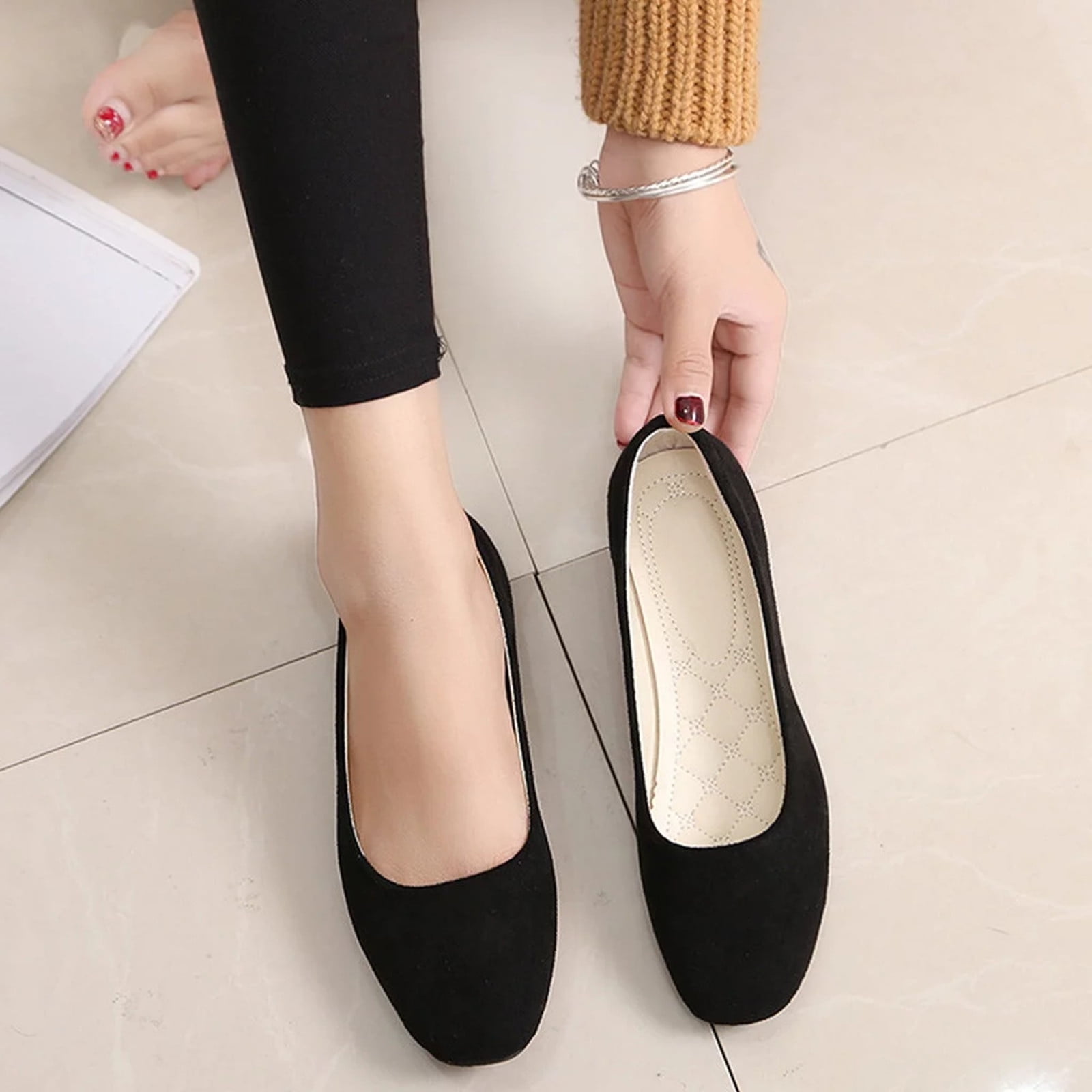 Women’s Ballet Flat Shoes Knit Dress Shoes Round Toe Slip On Ballerina ...