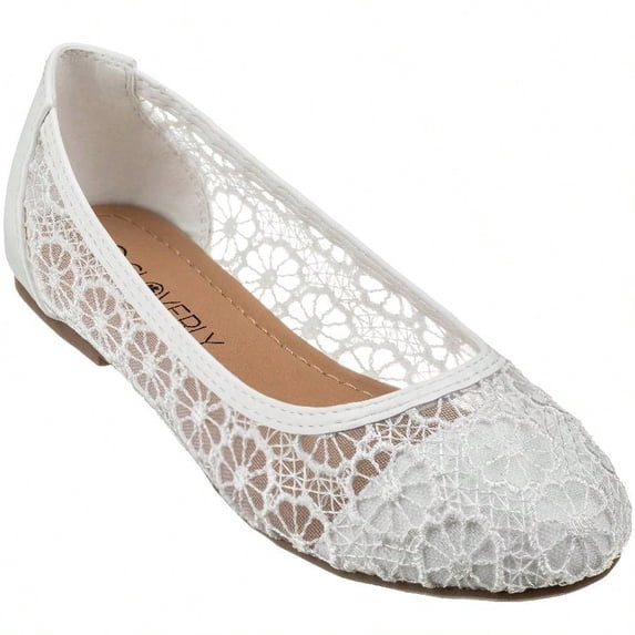 Women's Ballet Flats Cut Out Round Toe Slip On Floral Ballet Lace Flats ...