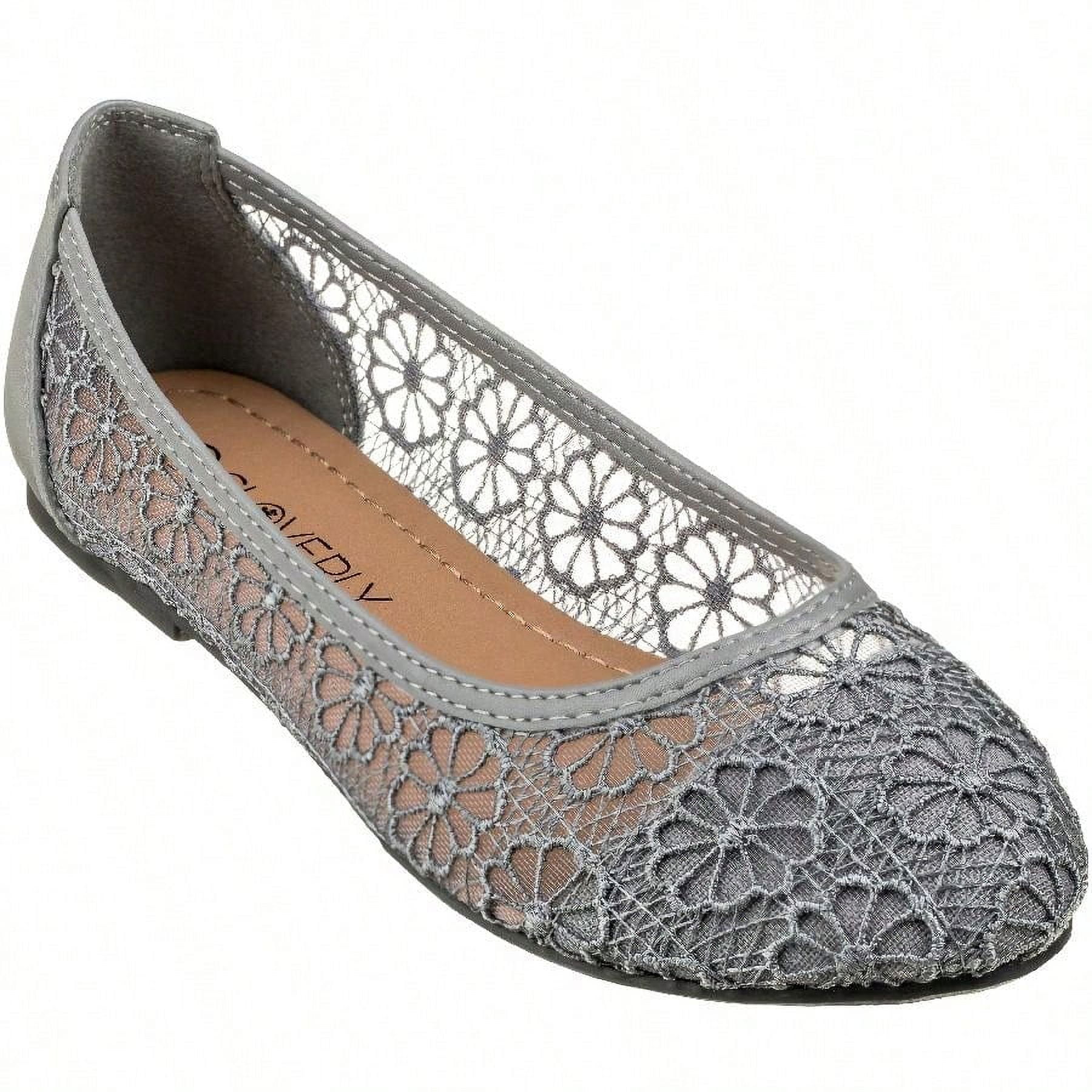 Women's Ballet Flats Cut Out Round Toe Slip On Floral Ballet Lace Flats ...