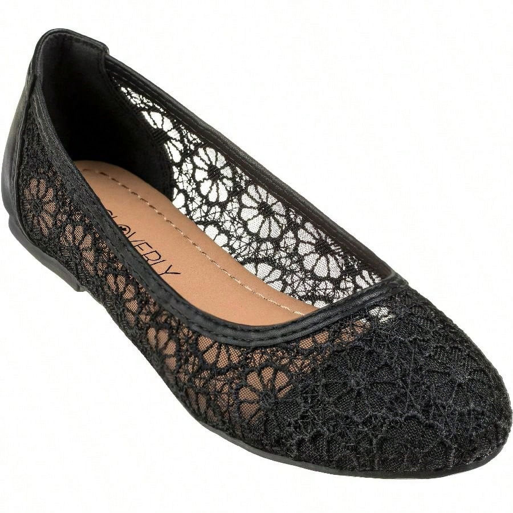 Women's Ballet Flats Cut Out Round Toe Slip On Floral Ballet Lace Flats ...