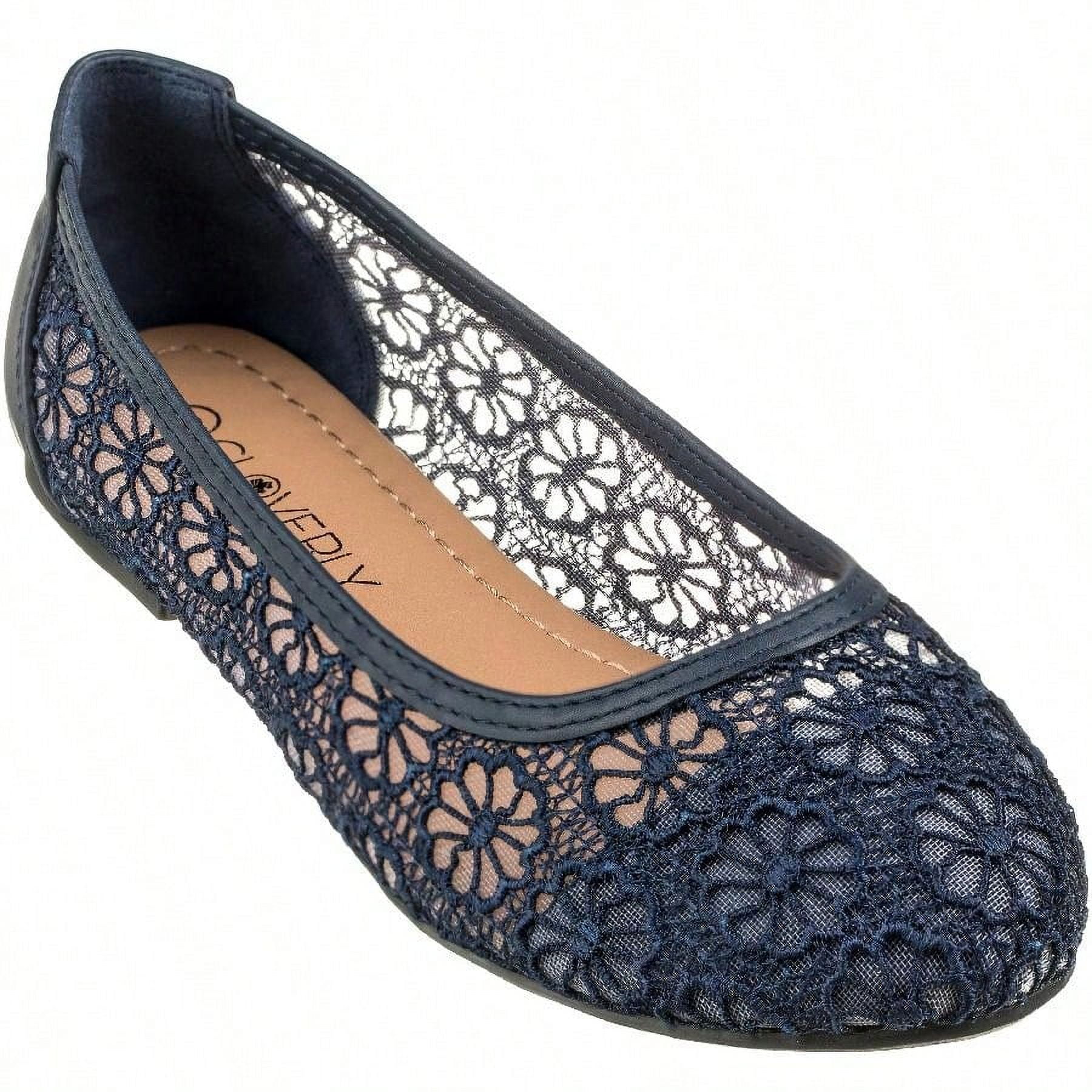 Women's Ballet Flats Cut Out Round Toe Slip On Floral Ballet Lace Flats ...