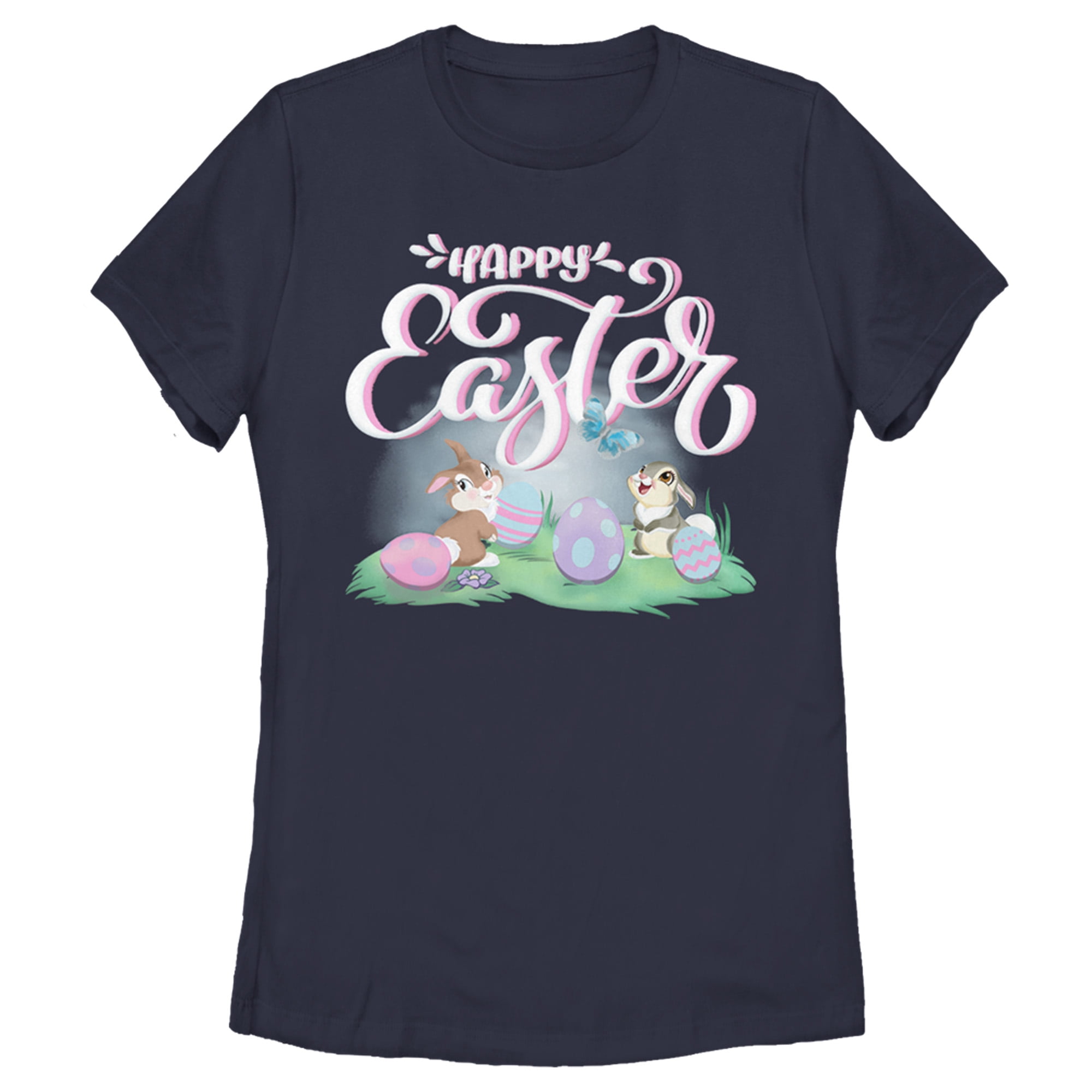 Women's Bambi Happy Easter Thumper Graphic Tee Navy Blue Large ...