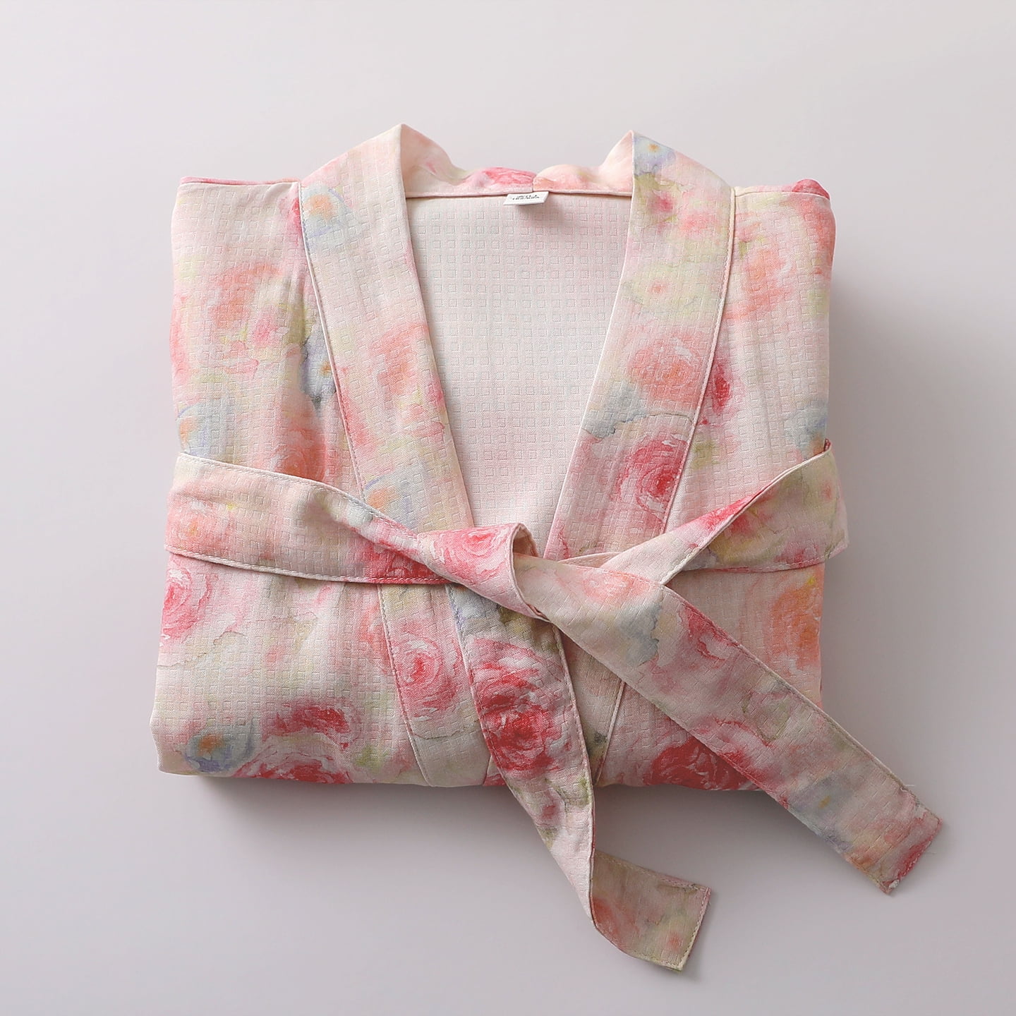 Women’s Bamboo Fiber Robe with Rose Print, French-Style Wide Belt, Plus ...