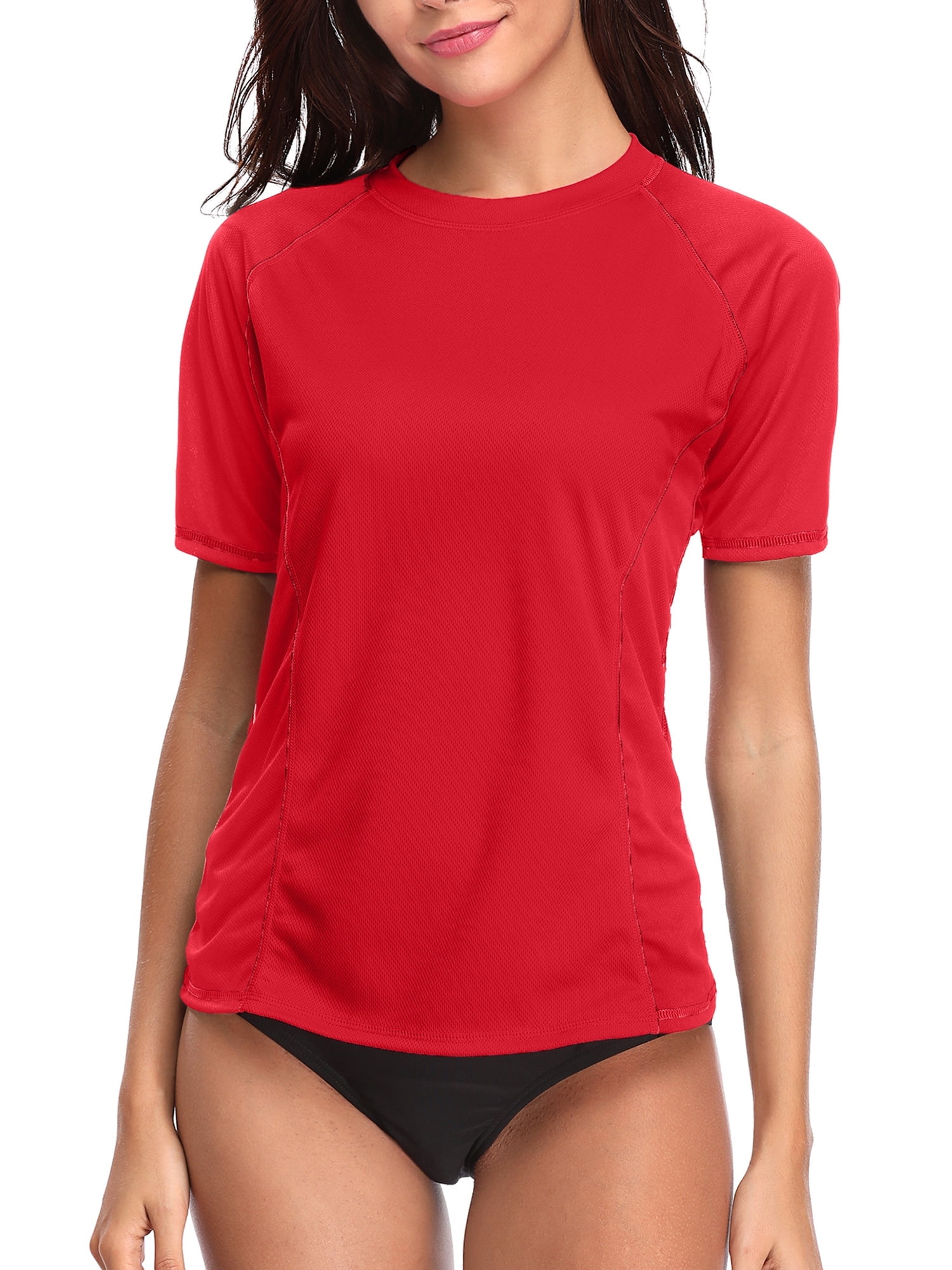 Women's Banded Crewneck UPF 50+ Swimwear Rash Guard Colorblock Short ...