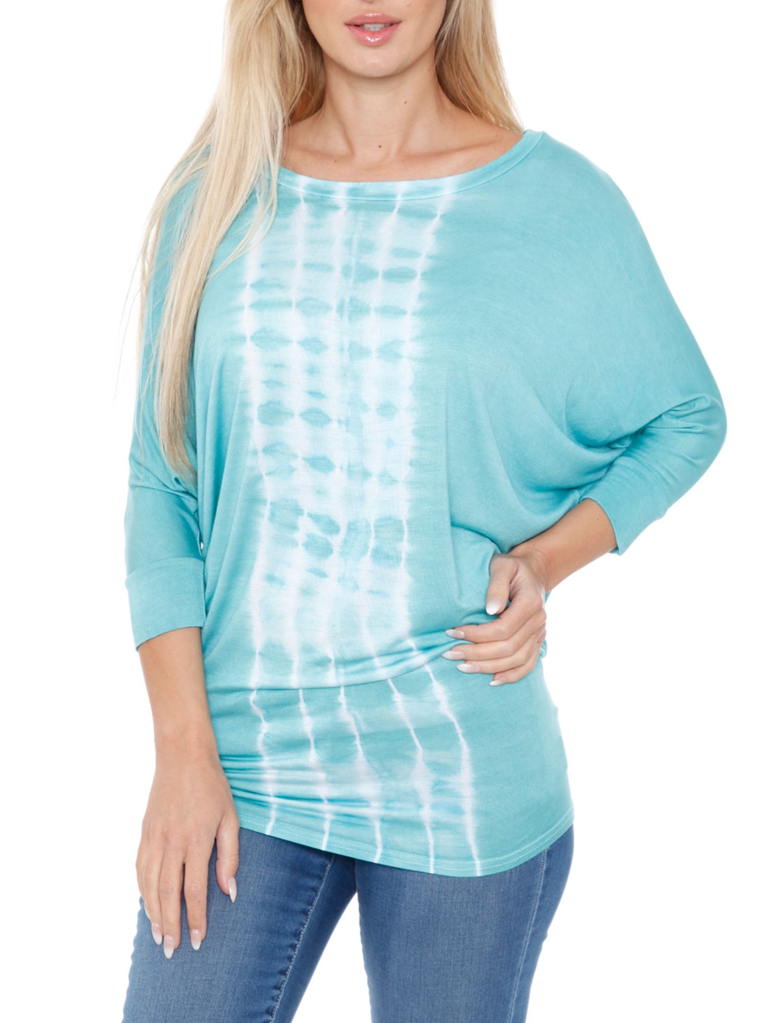 Women's Banded Dolman Tie Dye Stripe Top - Walmart.com