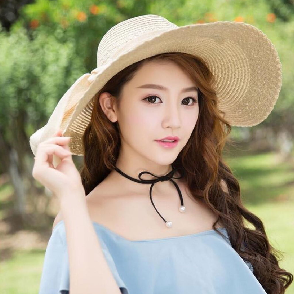Women's Baseball Caps Women Colorful Straw Bow Hat Sun Floppy Wide Hats ...