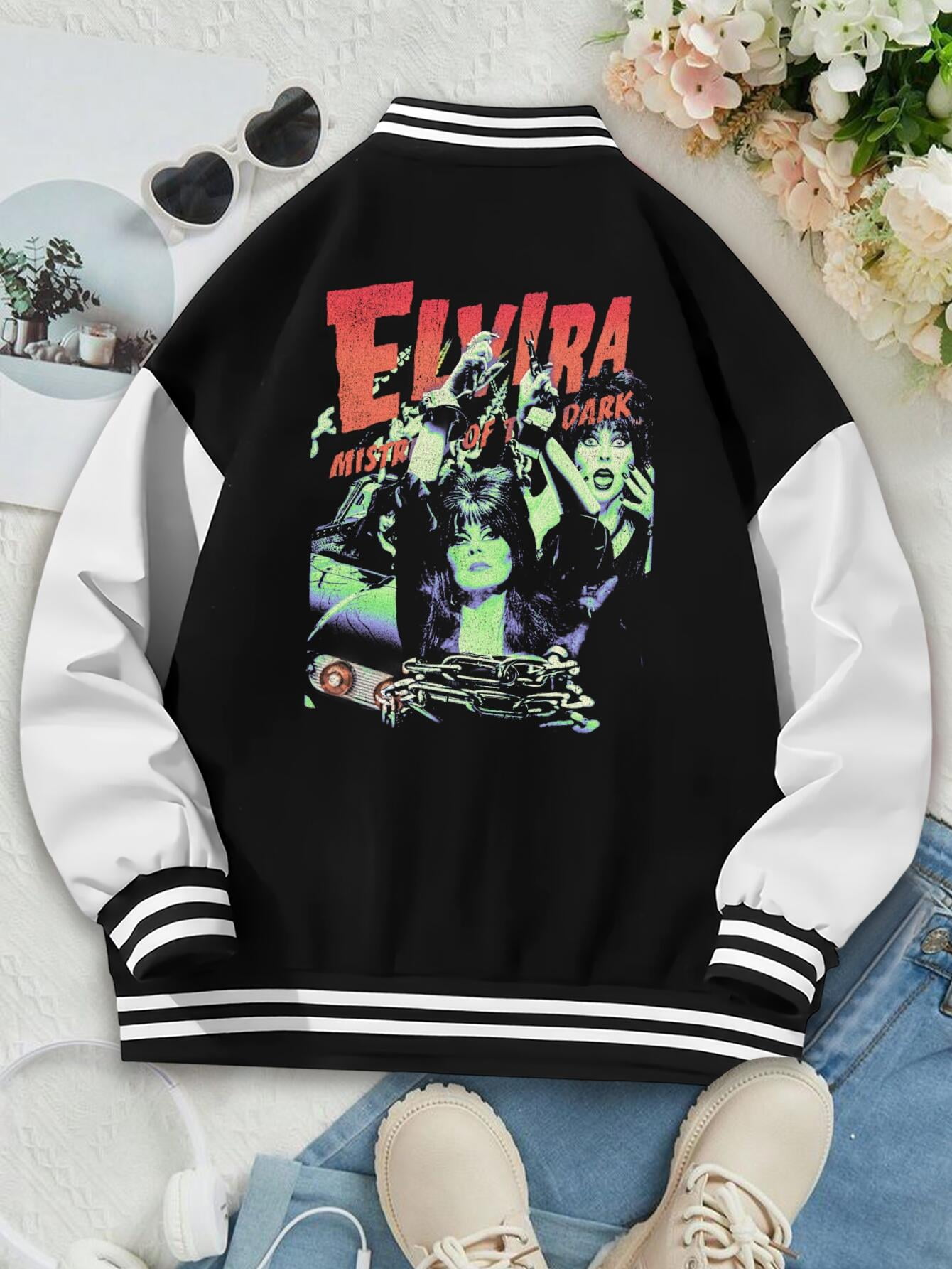 Women's Baseball Jacket Elvira Mistress Of The Dark Horror Hoodie Cult ...