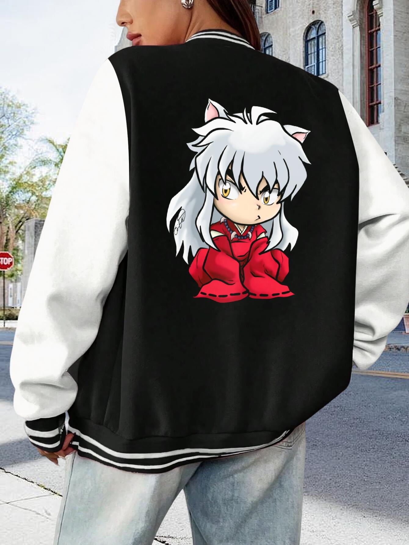 Women's Baseball Jacket featuring Anime Chibi Girl Design Oversized ...