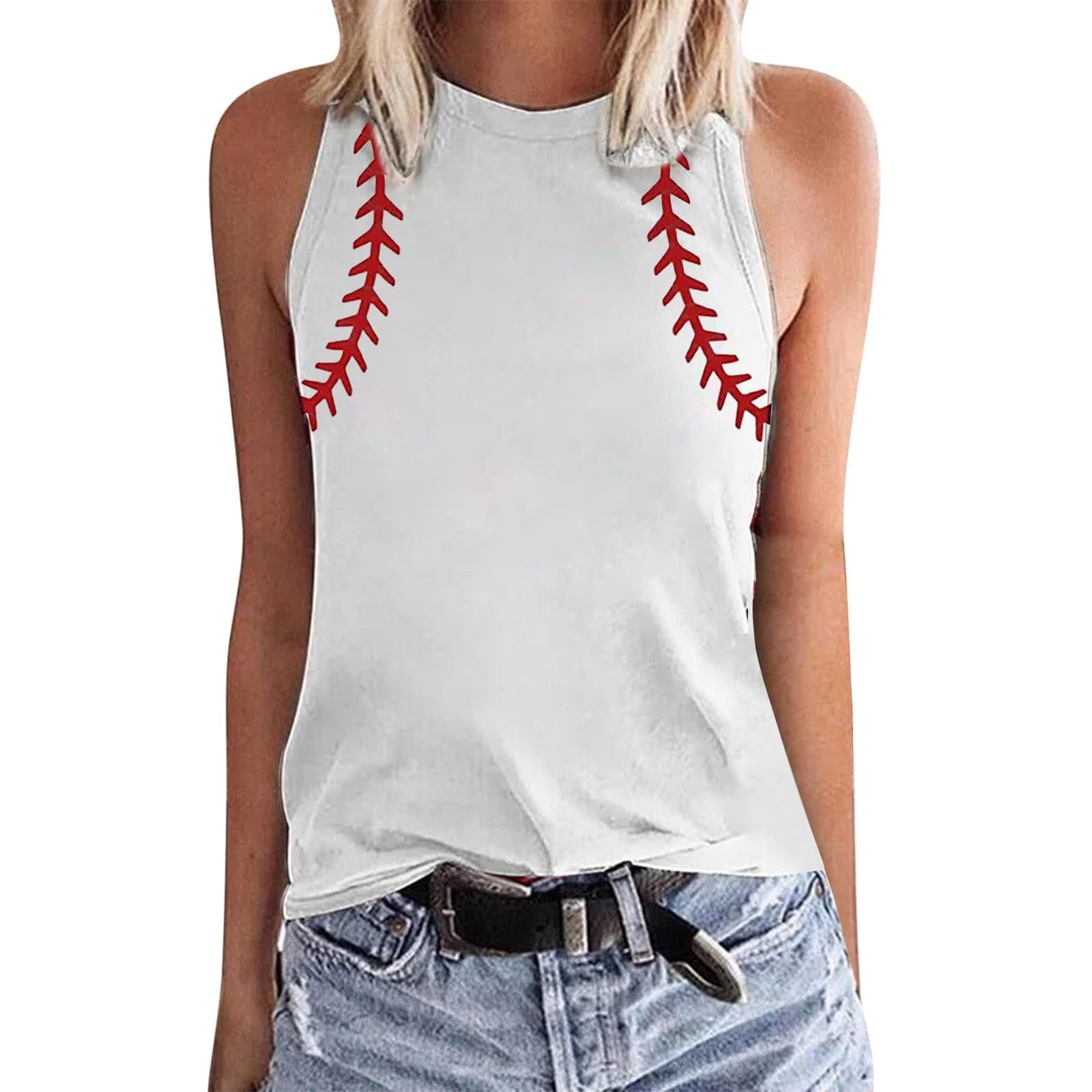 Women's Baseball Tank Tops 2024 Casual Crewneck Sleeveless T-Shirt ...
