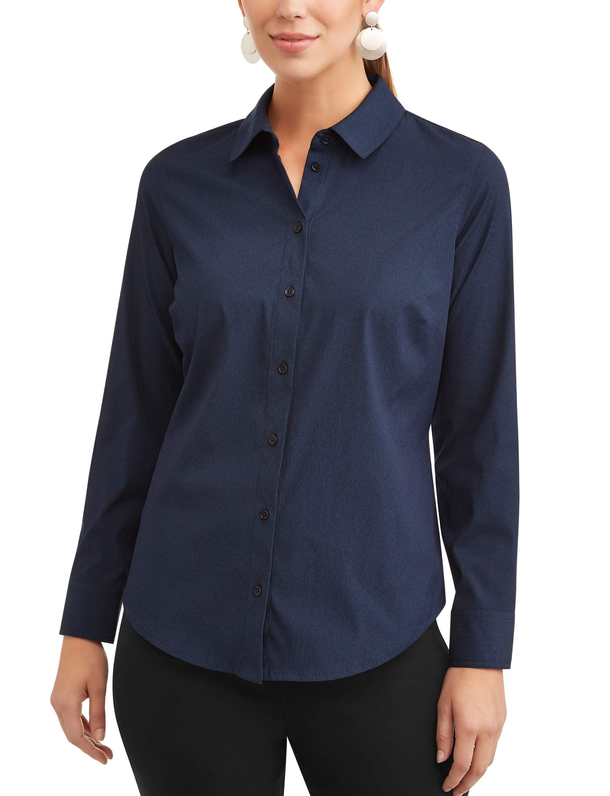 Women's Basic Button Front Shirt - Walmart.com