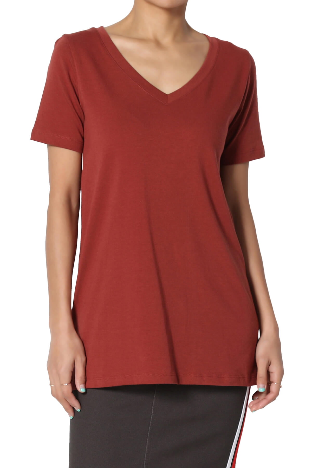 Women's Basic Cotton Span V-Neck Relxed Slim Fit Tee Tunic Length T-Shirt - Walmart.com